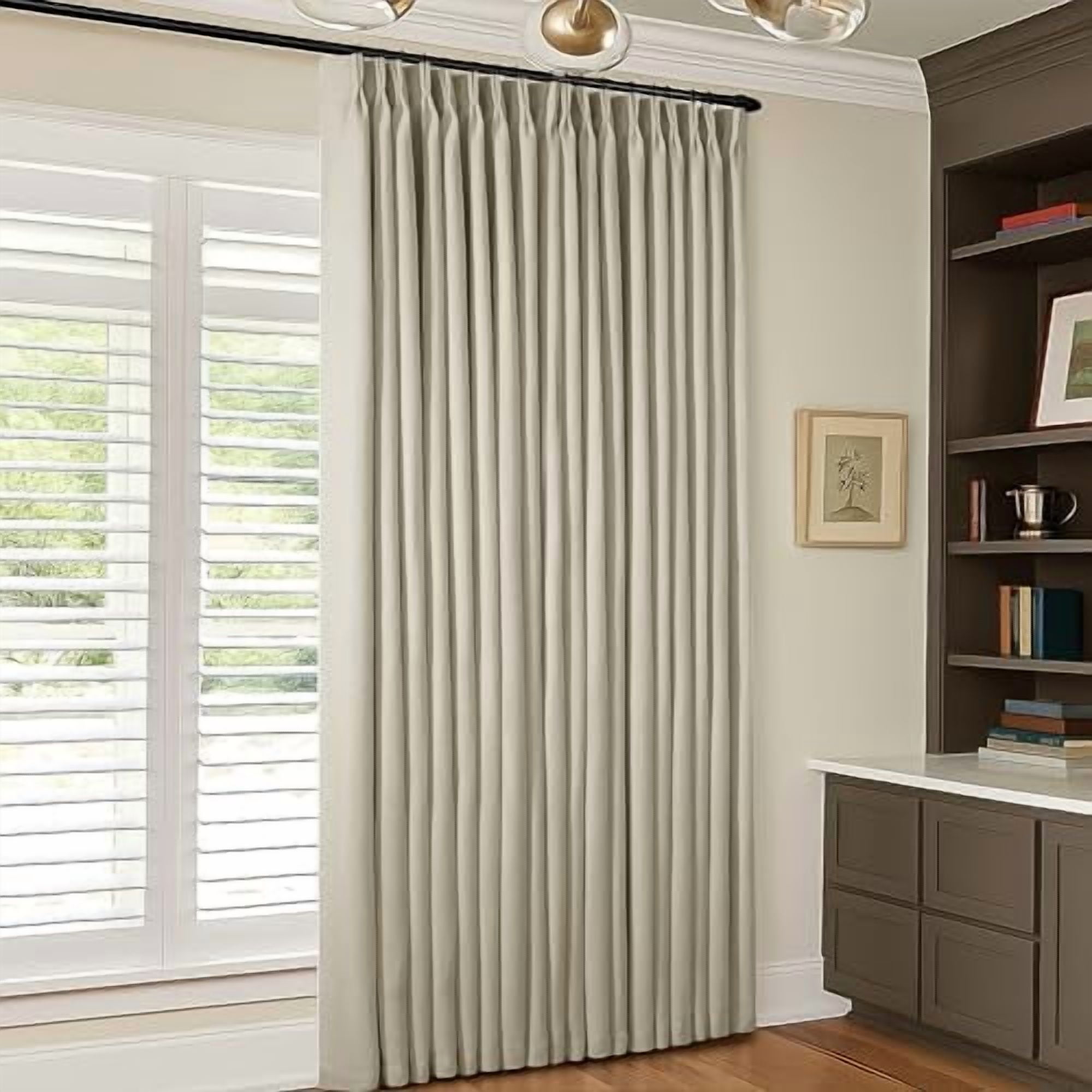 102 Inches Long Pinch Pleated Linen Blackout Curtains for Bedroom Back ...