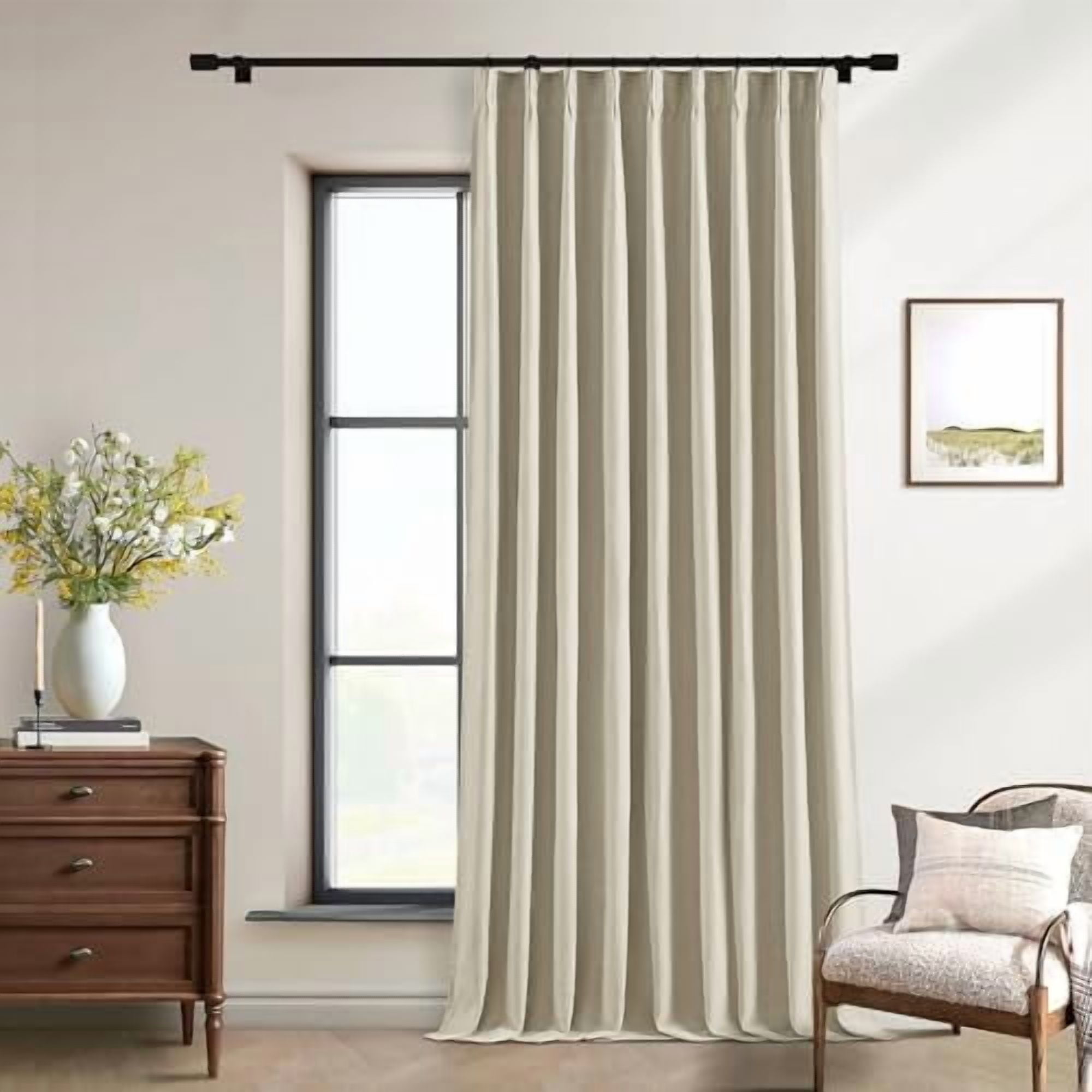 102 Inches Long Pinch Pleated Linen Blackout Curtains for Bedroom Back Tab Track Memory Trained ...