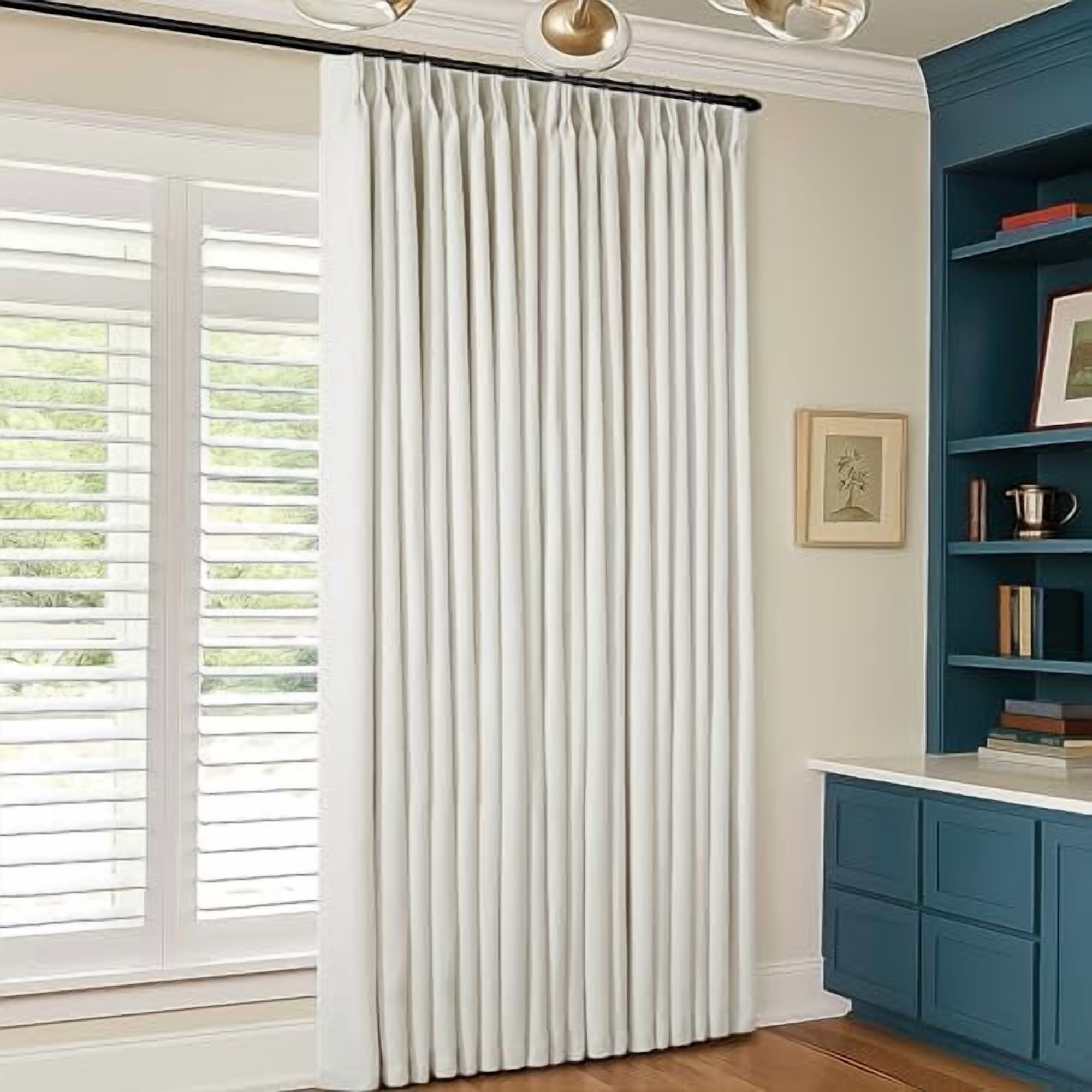 102 Inches Long Pinch Pleated Linen Blackout Curtains for Bedroom Back Tab Track Memory Trained ...