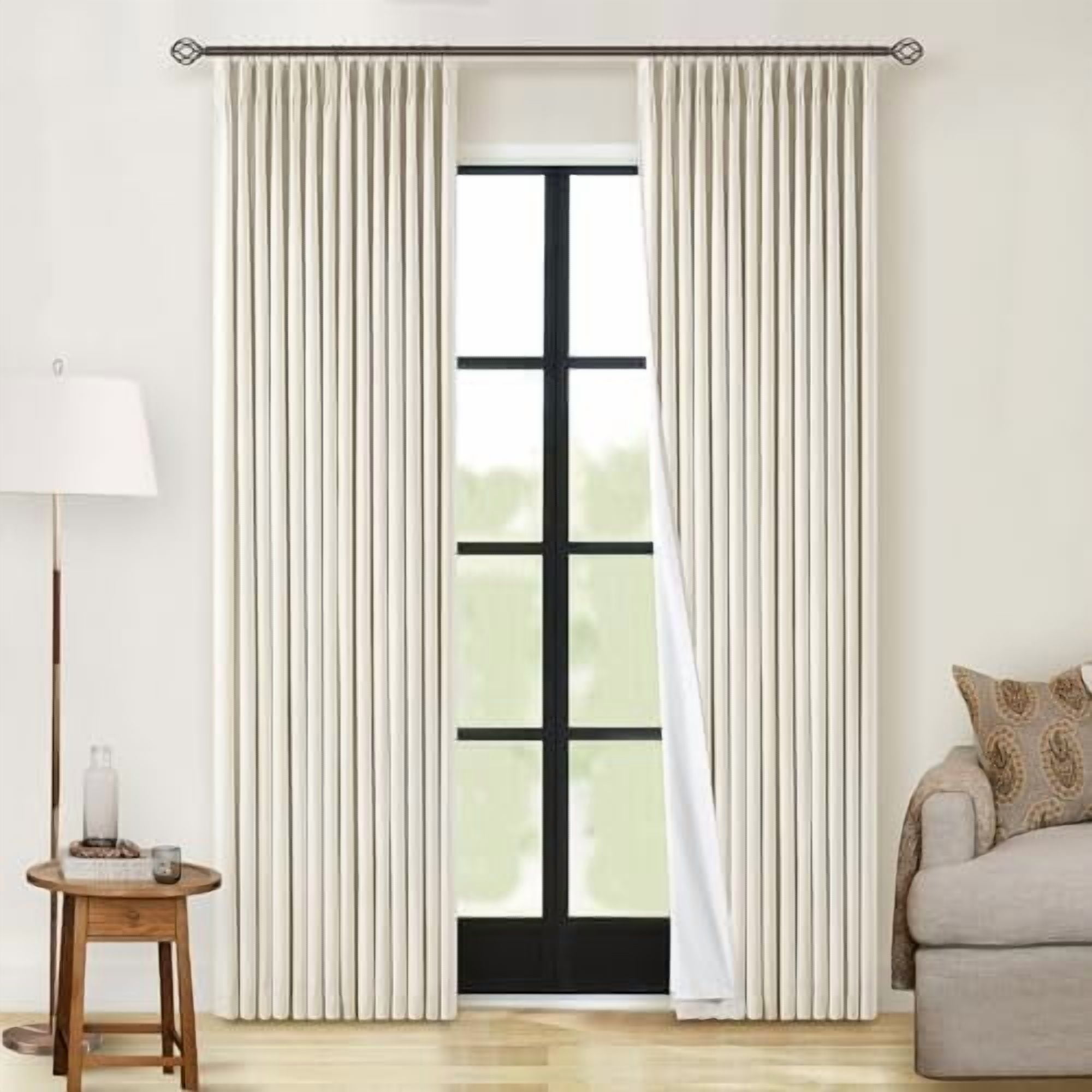 102 Inches Long Pinch Pleated Linen Blackout Curtains for Bedroom Back Tab Track Memory Trained ...