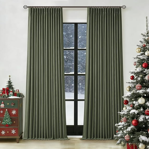 102 Inches Long Pinch Pleated Linen Blackout Curtains for Bedroom Back ...