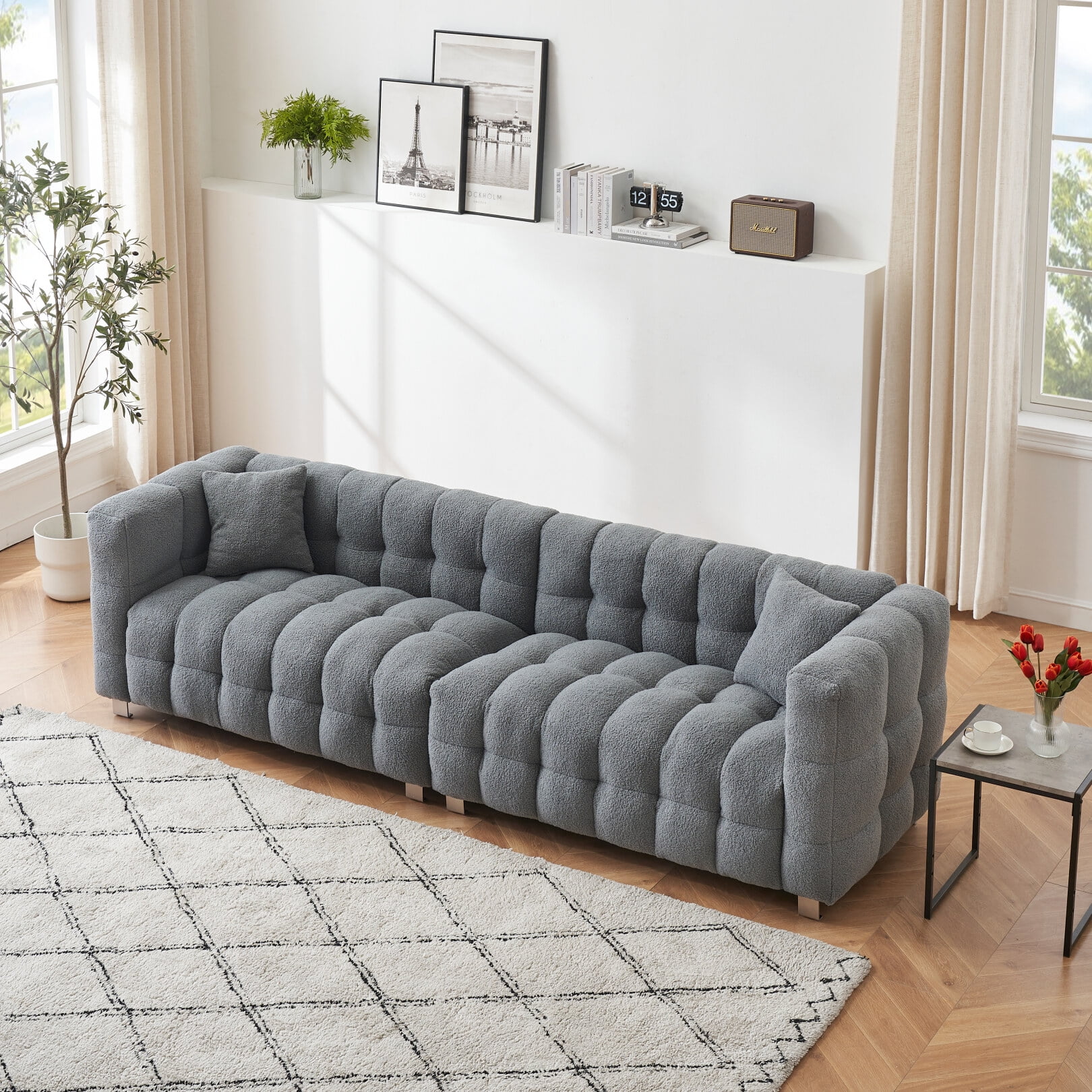 102" Boucle Sofa Couch, Upholstered Tufted Cloud Couch with Pillows ...