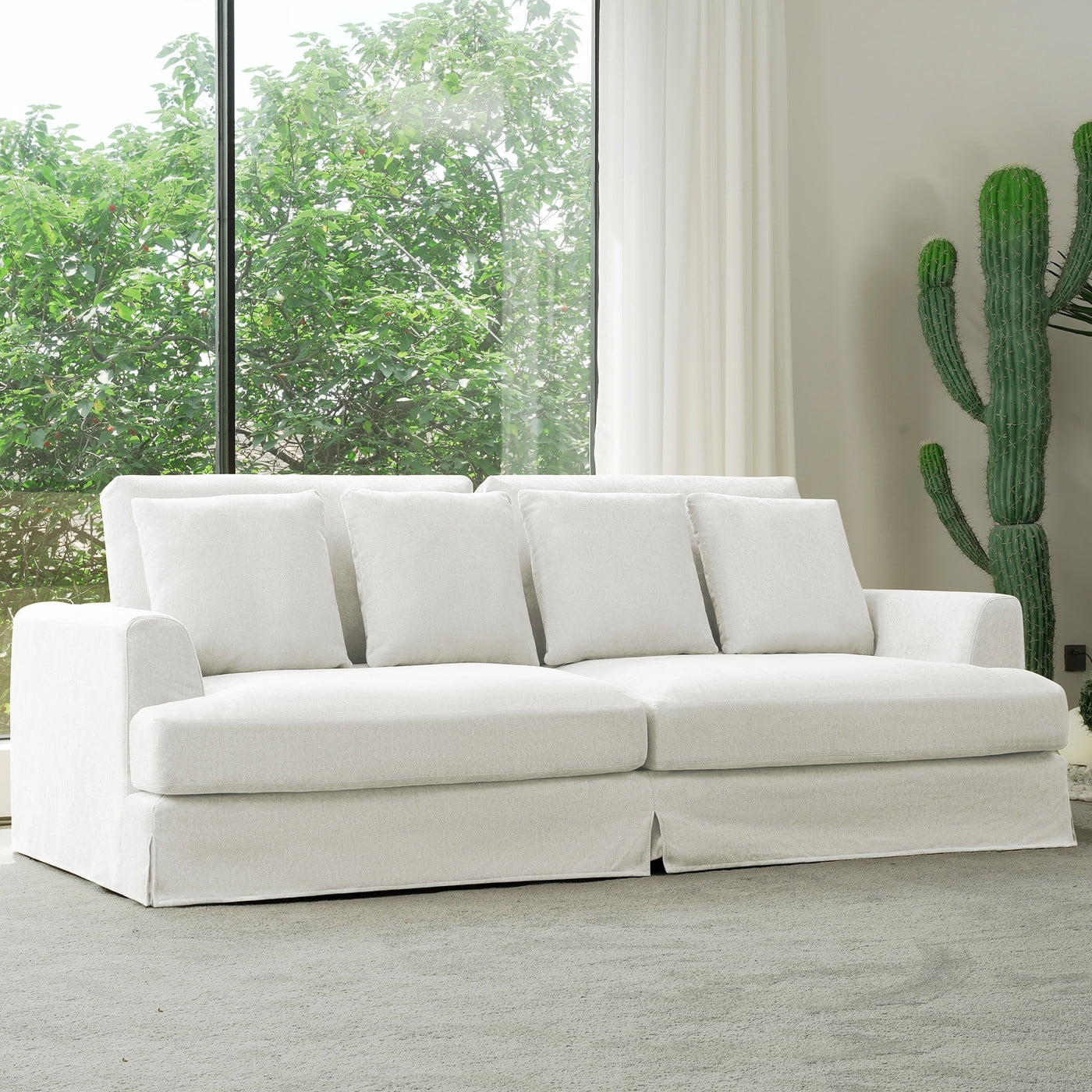 102" Modern Comfy Sofa with Square Armrest, High-resilient Foam Filled ...