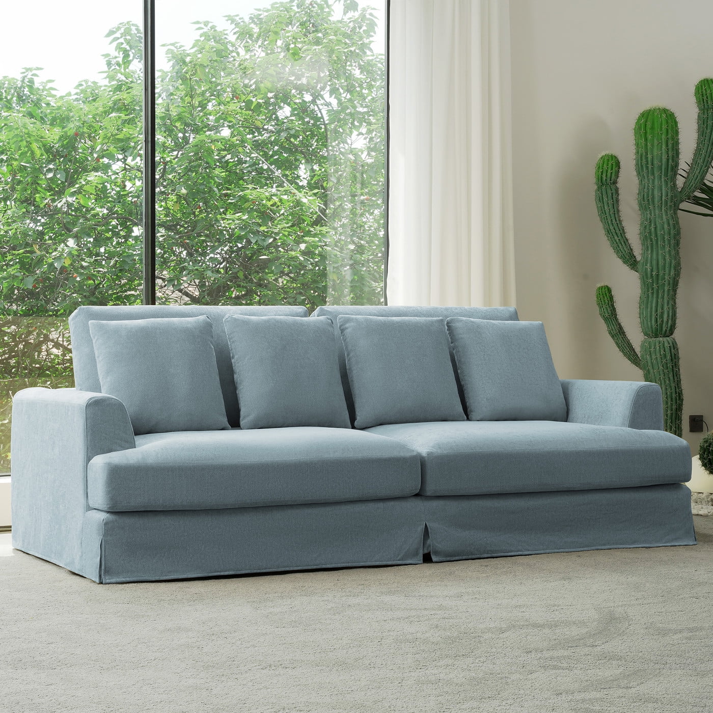 102" Modern Comfy Sofa with Square Armrest, High-resilient Foam Filled ...