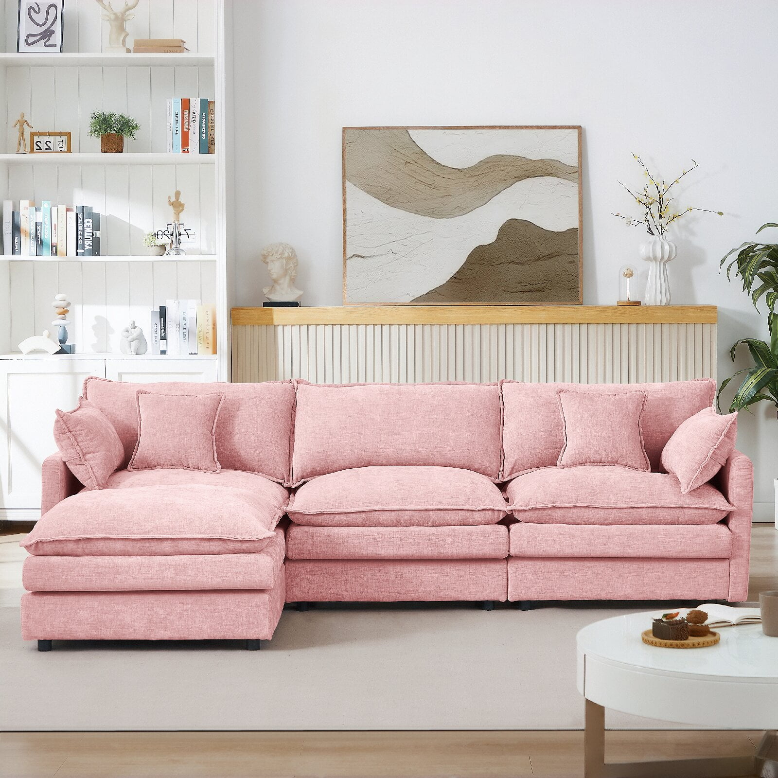 102" Modern Modular Sectional Sofa Couch with Movable Ottoman. L Shaped ...