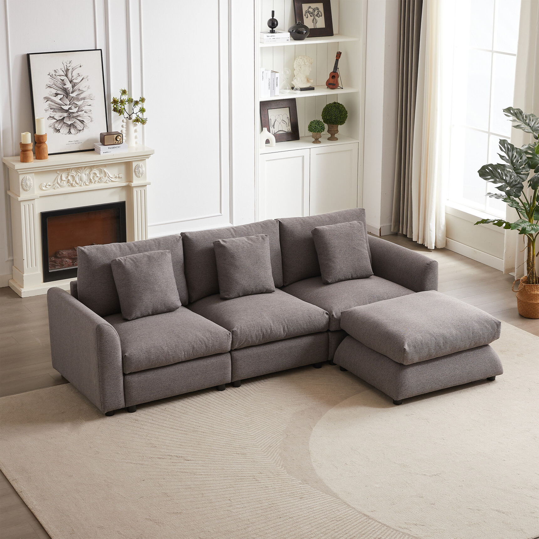 102" Modular Sectional L-Shaped Sofa with Movable Ottoman, Comfy Cloud ...