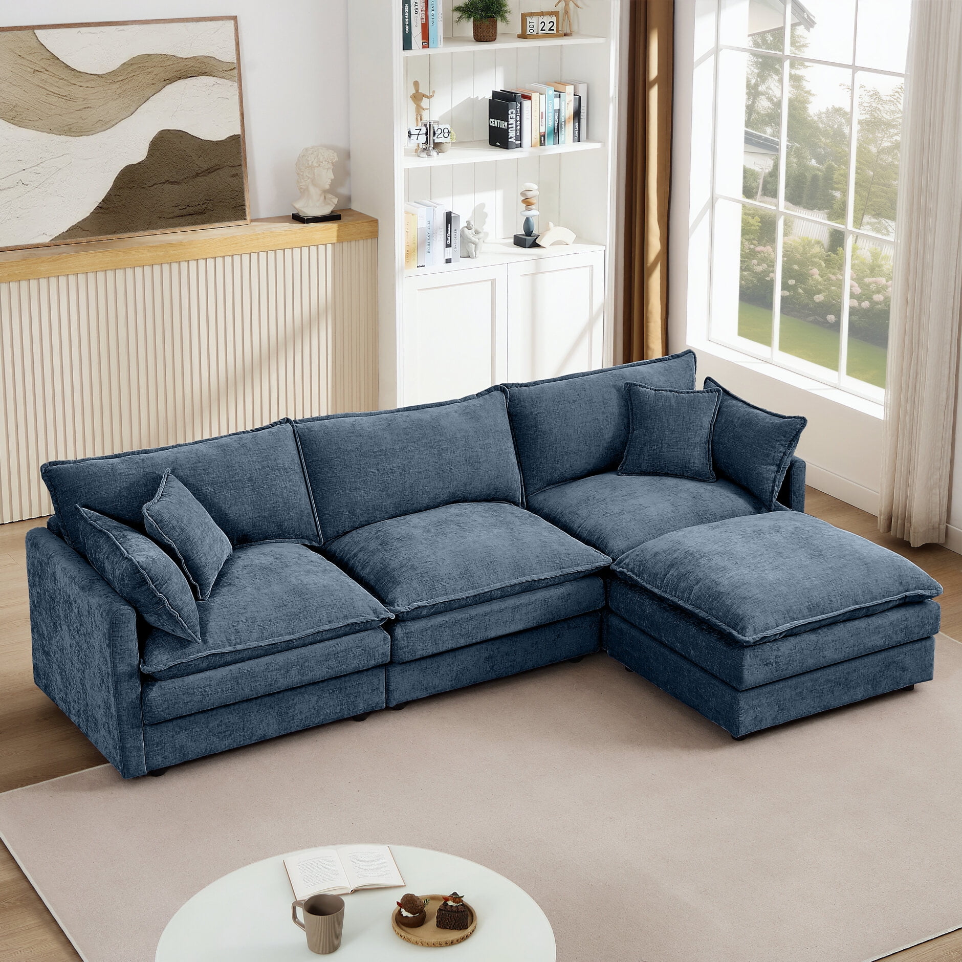 102" Modular Sectional Sofa with Movable Ottoman, L-Shaped Couch with 2 ...