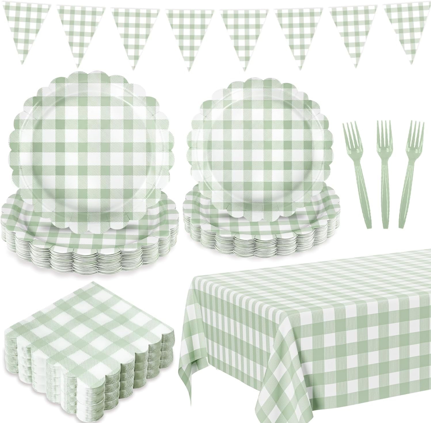102 PCS Camp Themed Party Kit, Gingham Plates Napkins Cups Tablecloths ...