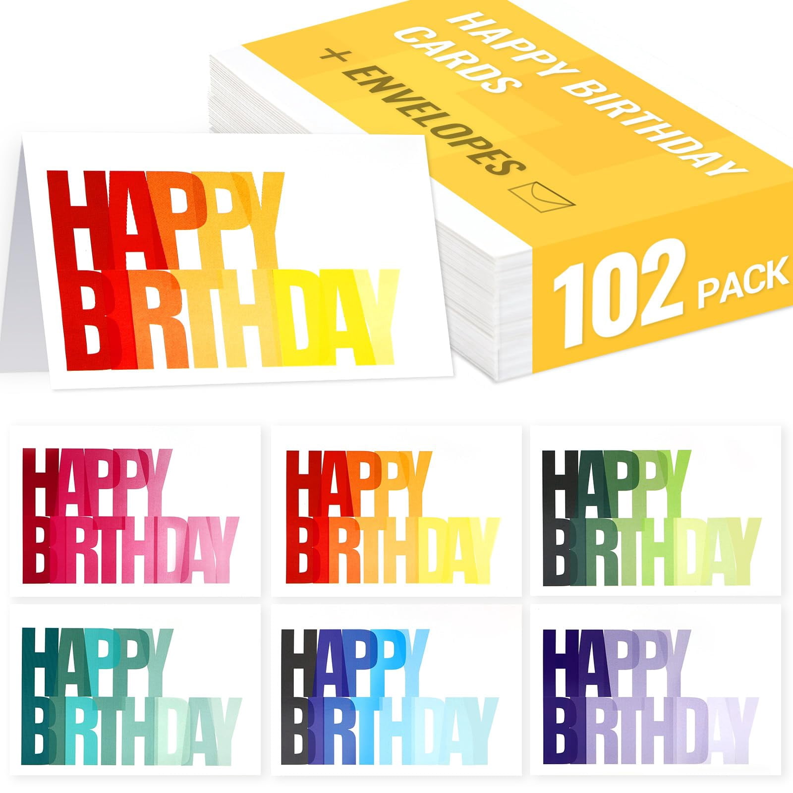 102 Pack Happy Birthday Cards Bulk Box Set With Envelopes 4 X 6 Inch ...