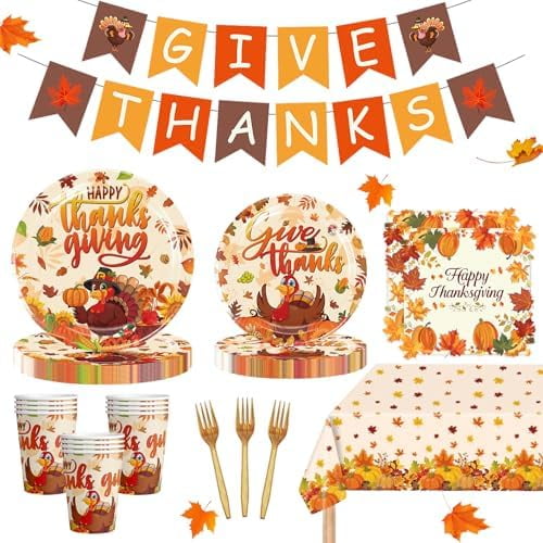 102 Pcs Thanksgiving Party Supplies, Includes Happy Thanksgiving Banner ...