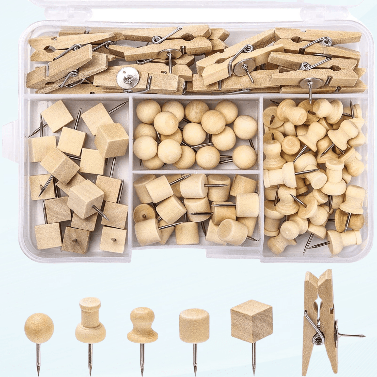 102 Pcs Wood Push Pins 6 Sizes Thumb Tacks for Wall Hangings Corkboard Office or Home - Walmart ...