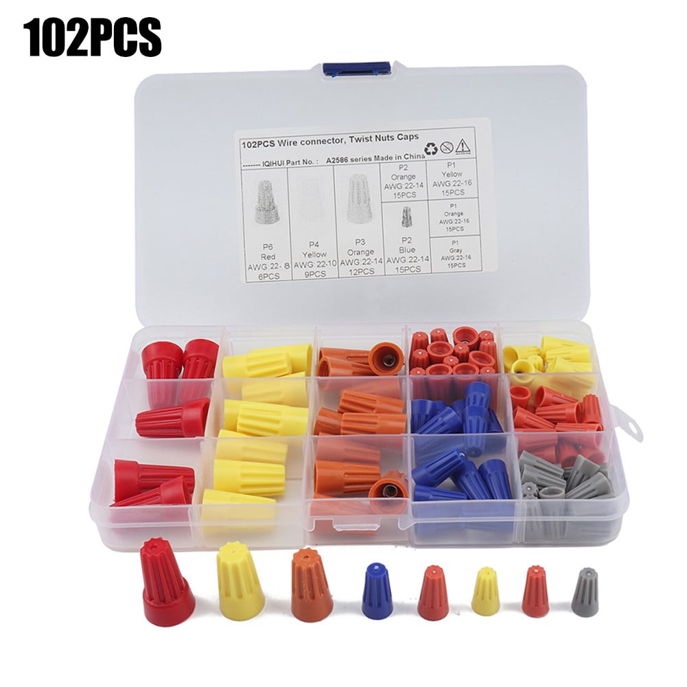 102-Piece Electrical Wire Connectors Kit Colorful Cap Assortment Nylon ...