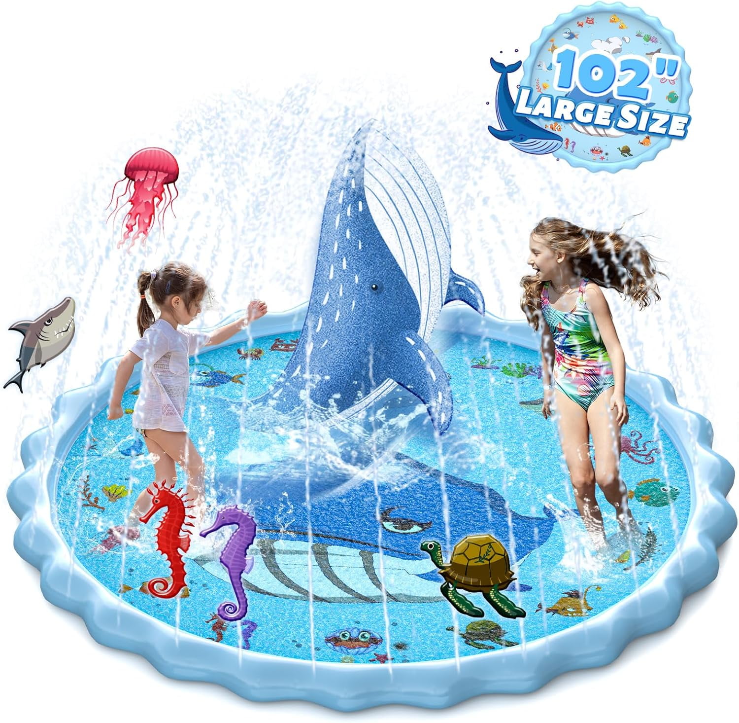 102" Splash Pad, Sprinkler & Splash Play Mat Toys for Kids Water Toys, Inflatable Wading Pool ...