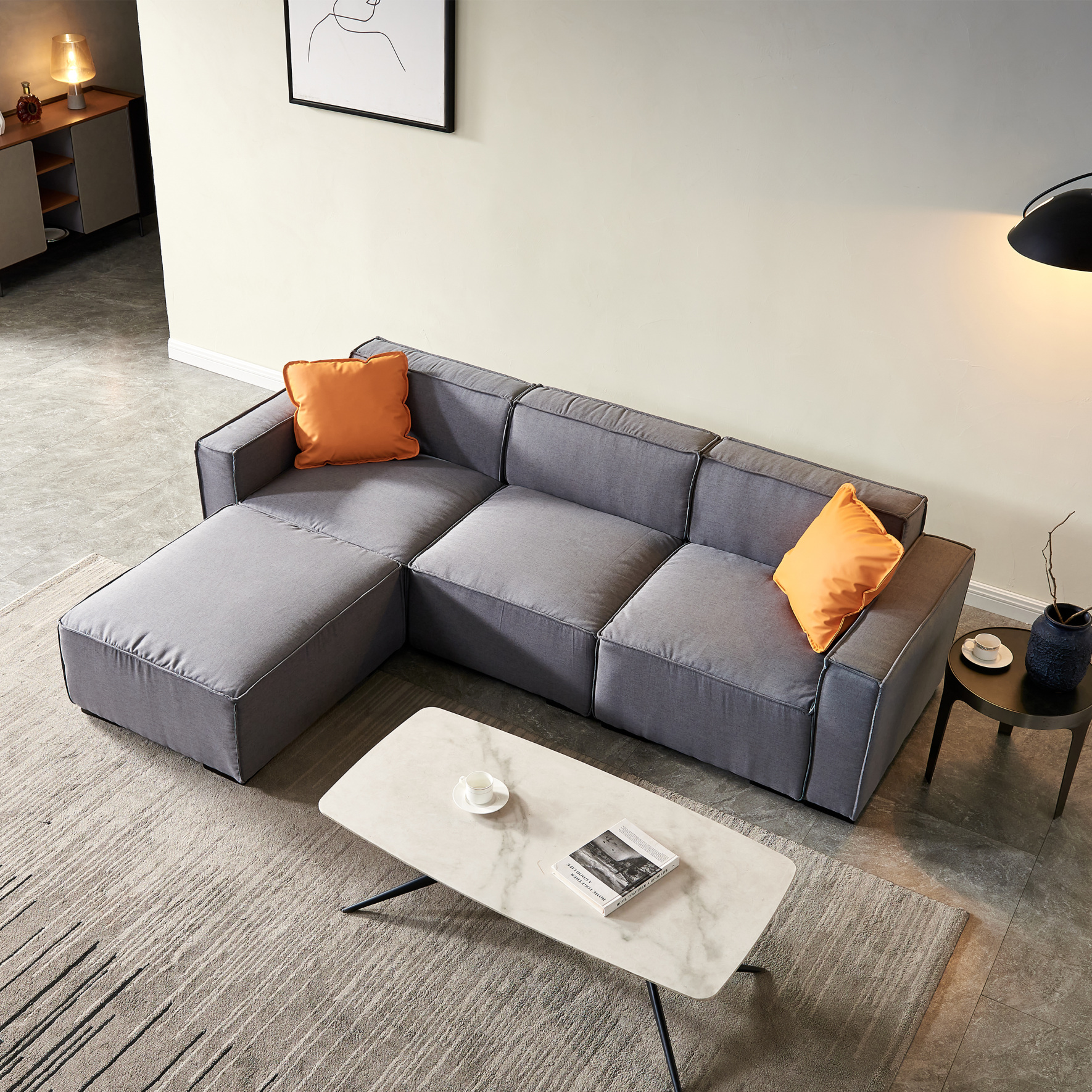 102"W Sectional Couch, L-Shaped Modular Couch with 2 Toss Pillows ...