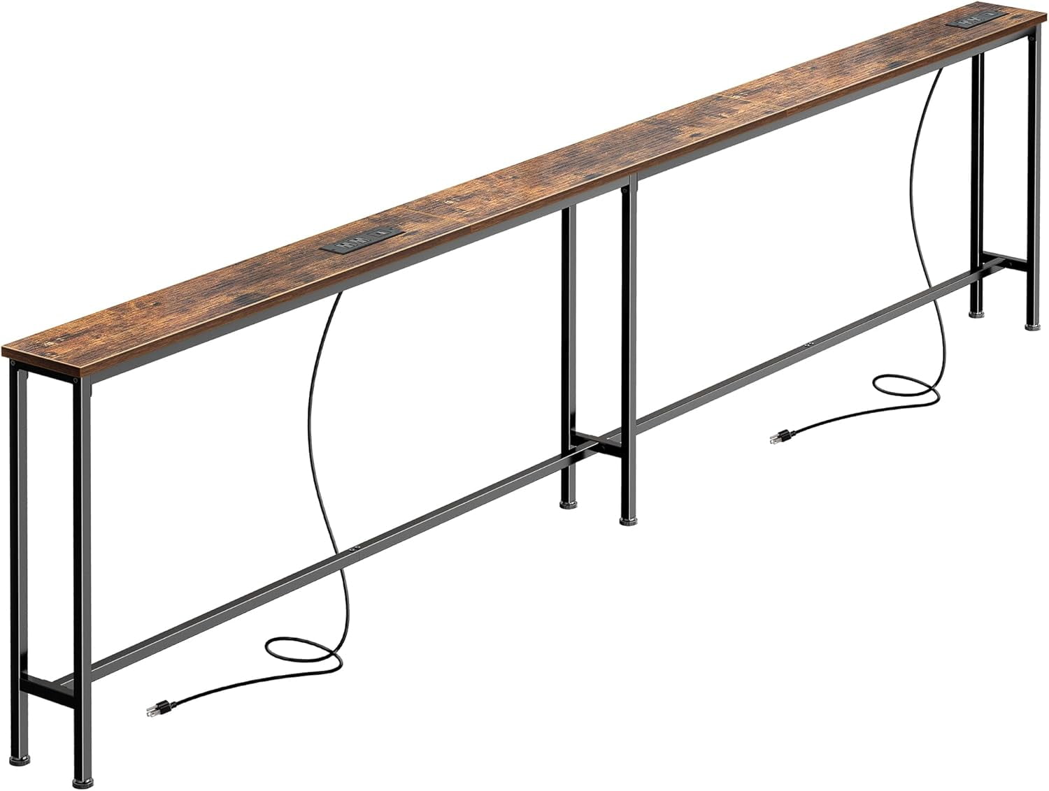**102 inch sofa table with 2 power outlets and usb-c ports, 5.9 inch narrow console table with ...