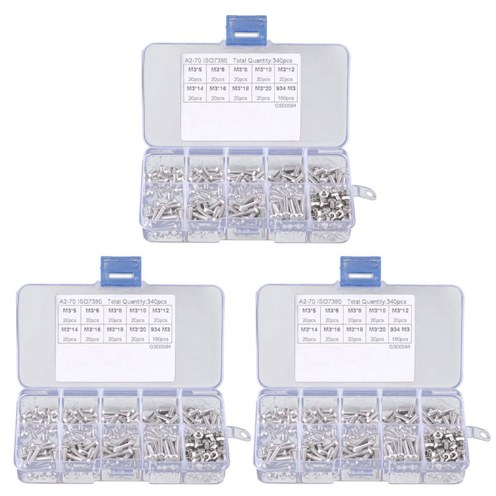 1020Pcs M3 Hex Socket Screw Nut Stainless Steel M3 Screws Nuts ...