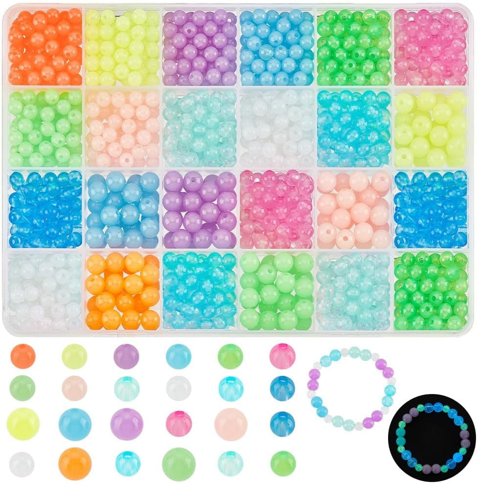 1020pcs 12 Colors Glow in The Dark Beads Luminous Acrylic Beads Glow ...