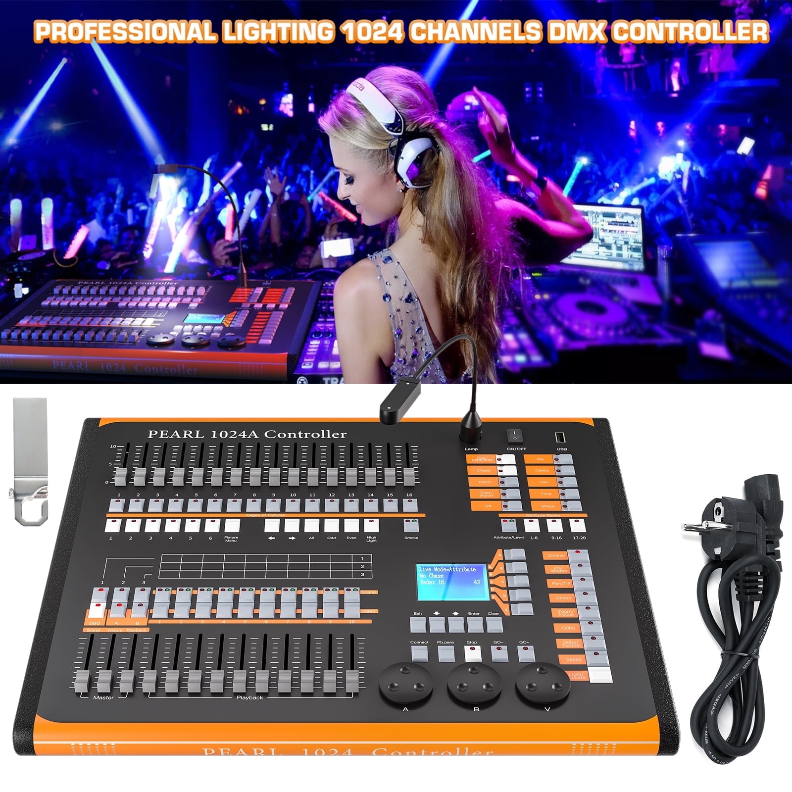 1024 Channel DJ Controller, Black Orange Grand Console DMX and MIDI ...