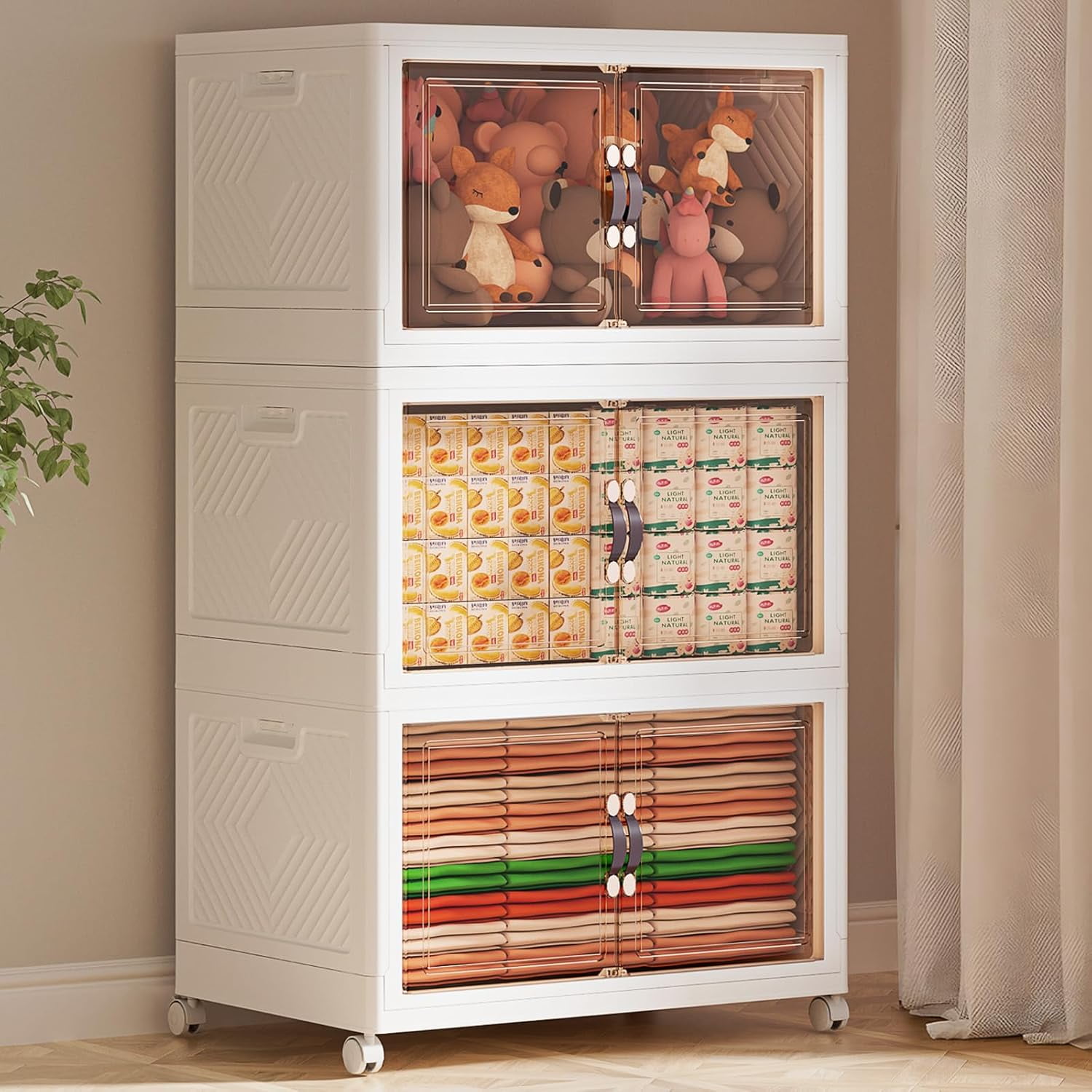 102GAL /408QT Storage Bins with Lids, Stackable Storage Bins with Doors ...