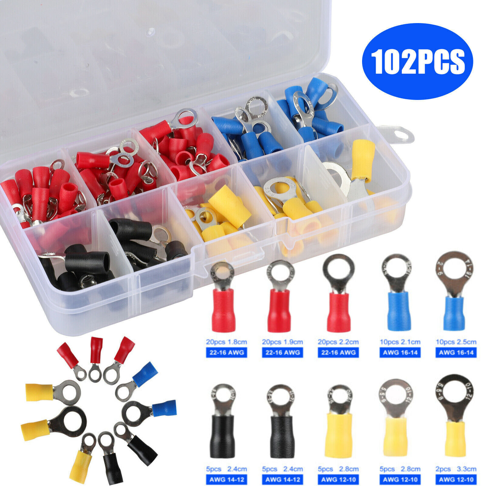 102PCS Assorted Crimp Spade Terminal Insulated Electrical Wire ...