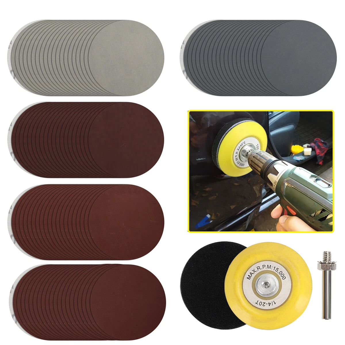 102Pcs 3" Sanding Discs 800-5000 Grit For Drill Wet Dry Hook Loop ...