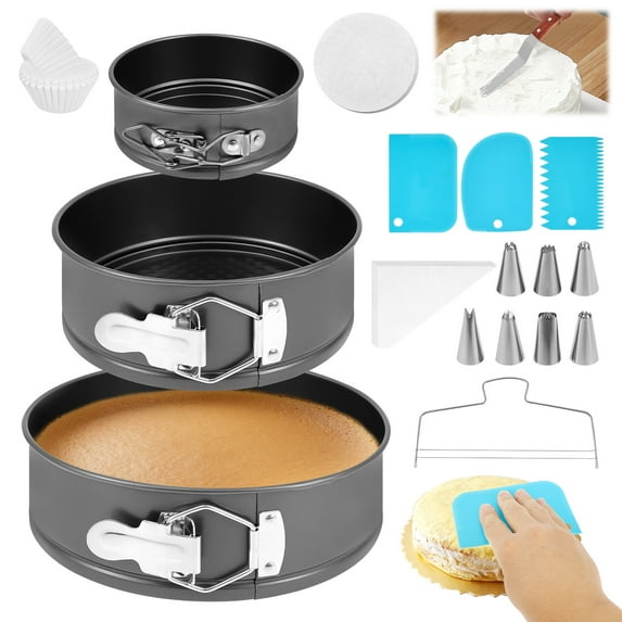 102Pcs Cake Pan Set Cake Decorating Kit with 3 Nonstick Round ...