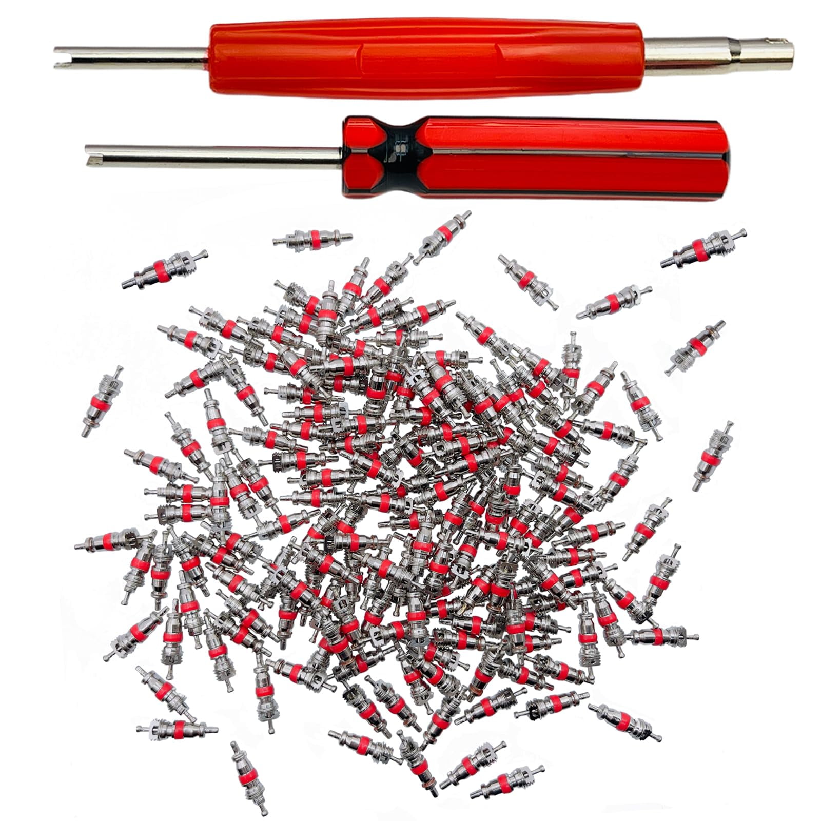102Pcs Valve Stem Removal Tool Set,Premium TPMS Safe, 100Pcs Nickel Plated Schrader Tire Valve ...