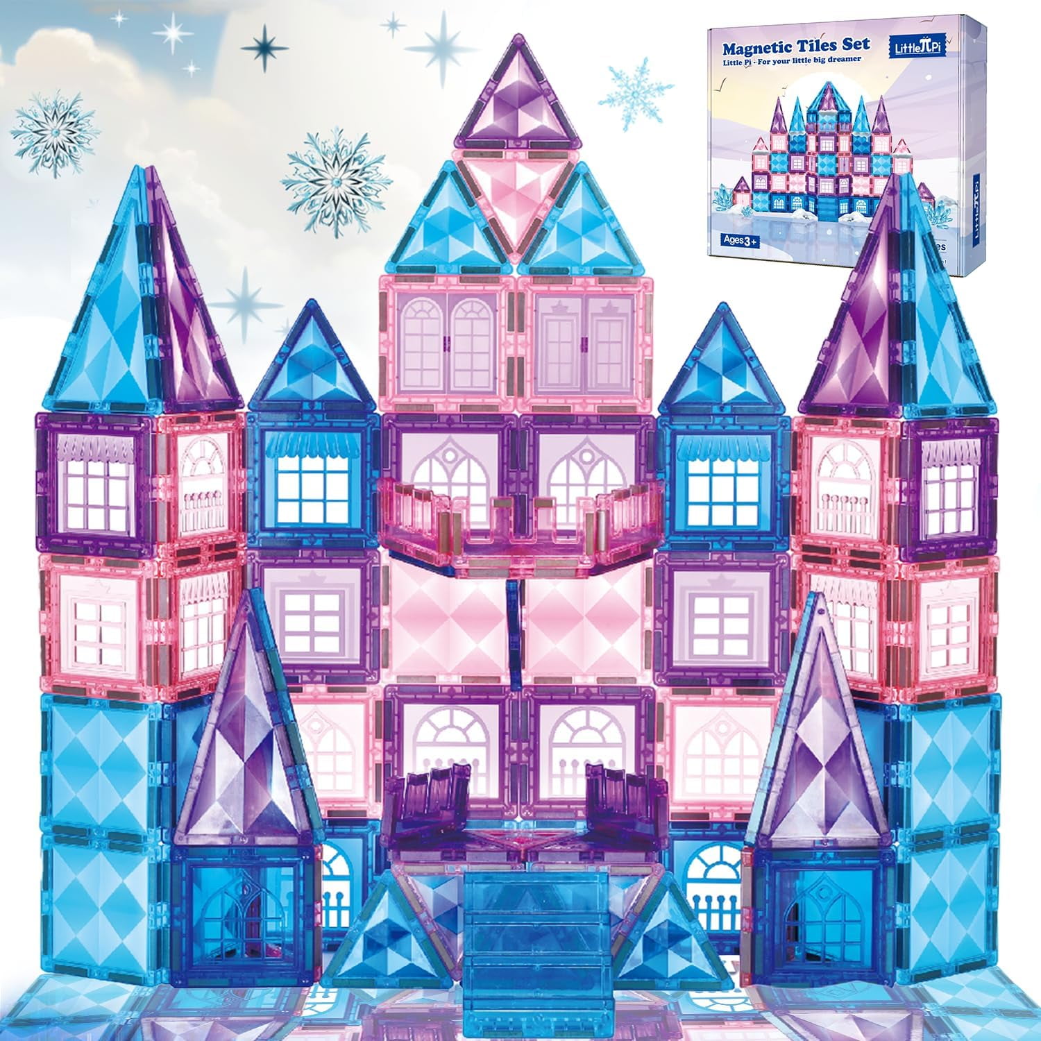 102pcs Frozen Princess Castle Magnetic Tiles Building Blocks - 3D Diamond Blocks, STEM ...