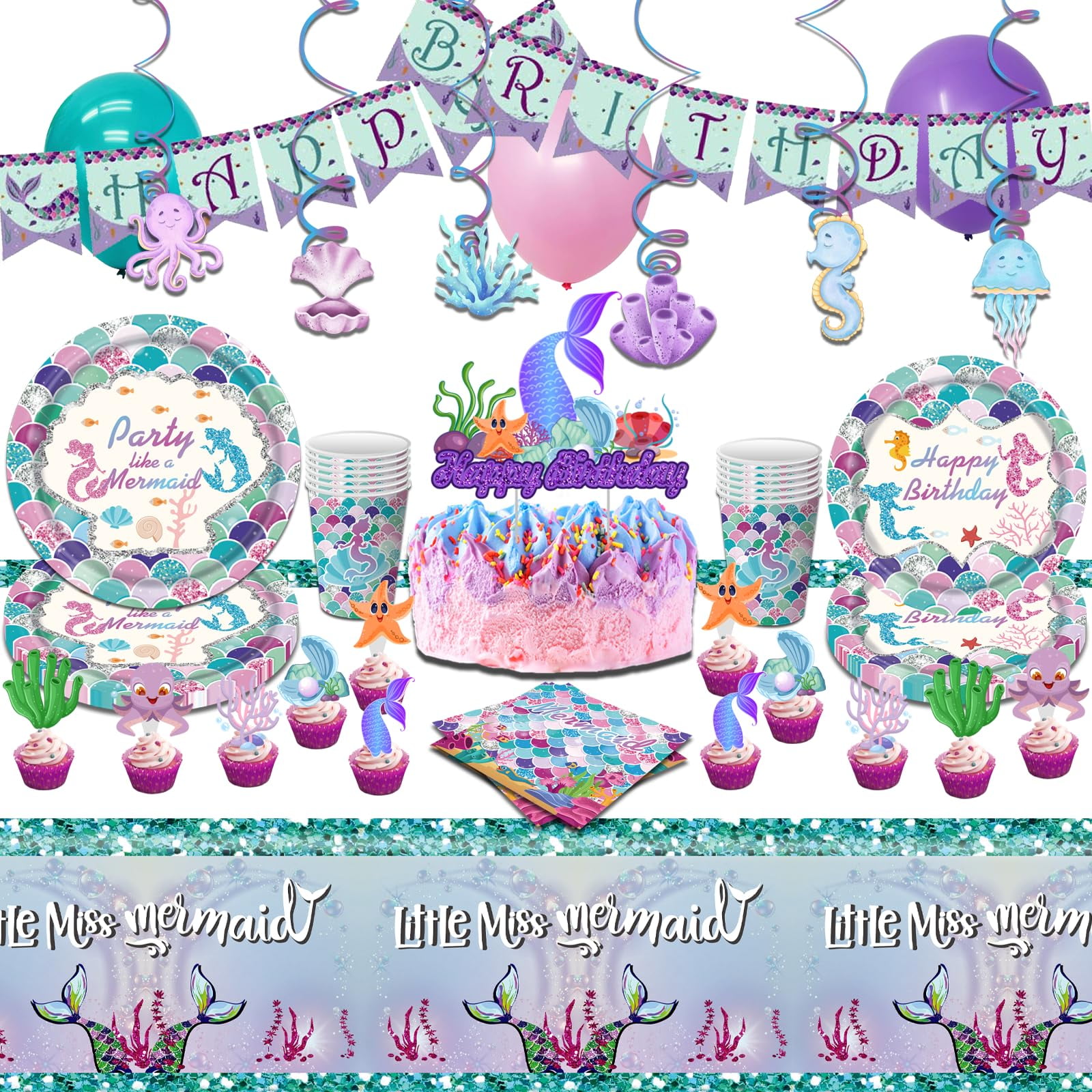 102pcs Mermaid Cake Decoration, STF9 Fish Tail Scale Party Set ...