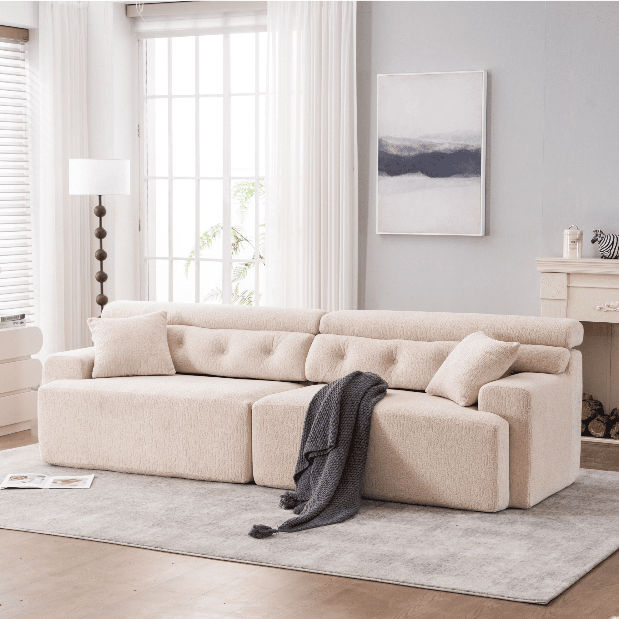 103'' 4-seater Combined Sofa, Chenille Fabric Modern Couch with 22.4 ...