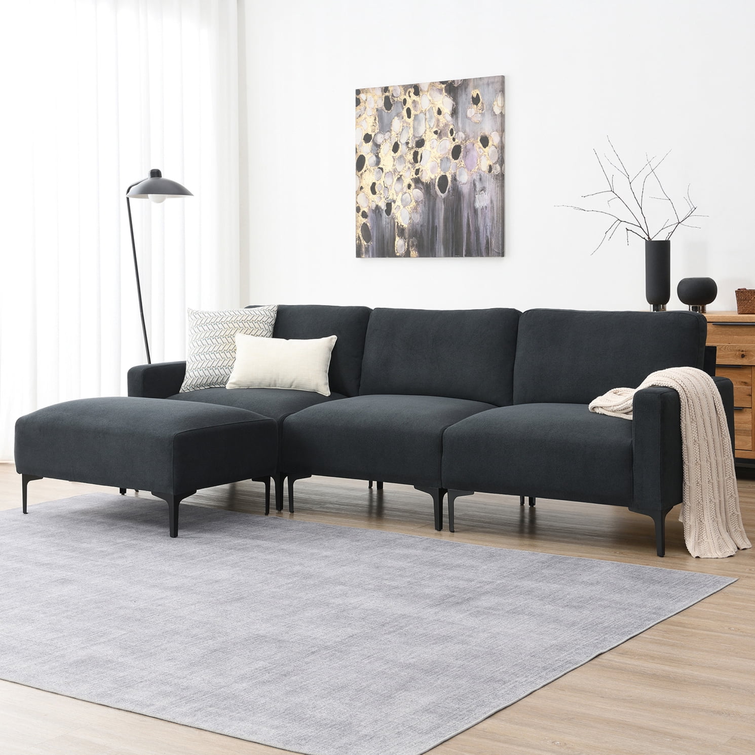 103.5*59" Modern L-shaped Sectional Sofa,4-seat Velvet Fabric Couch Set ...