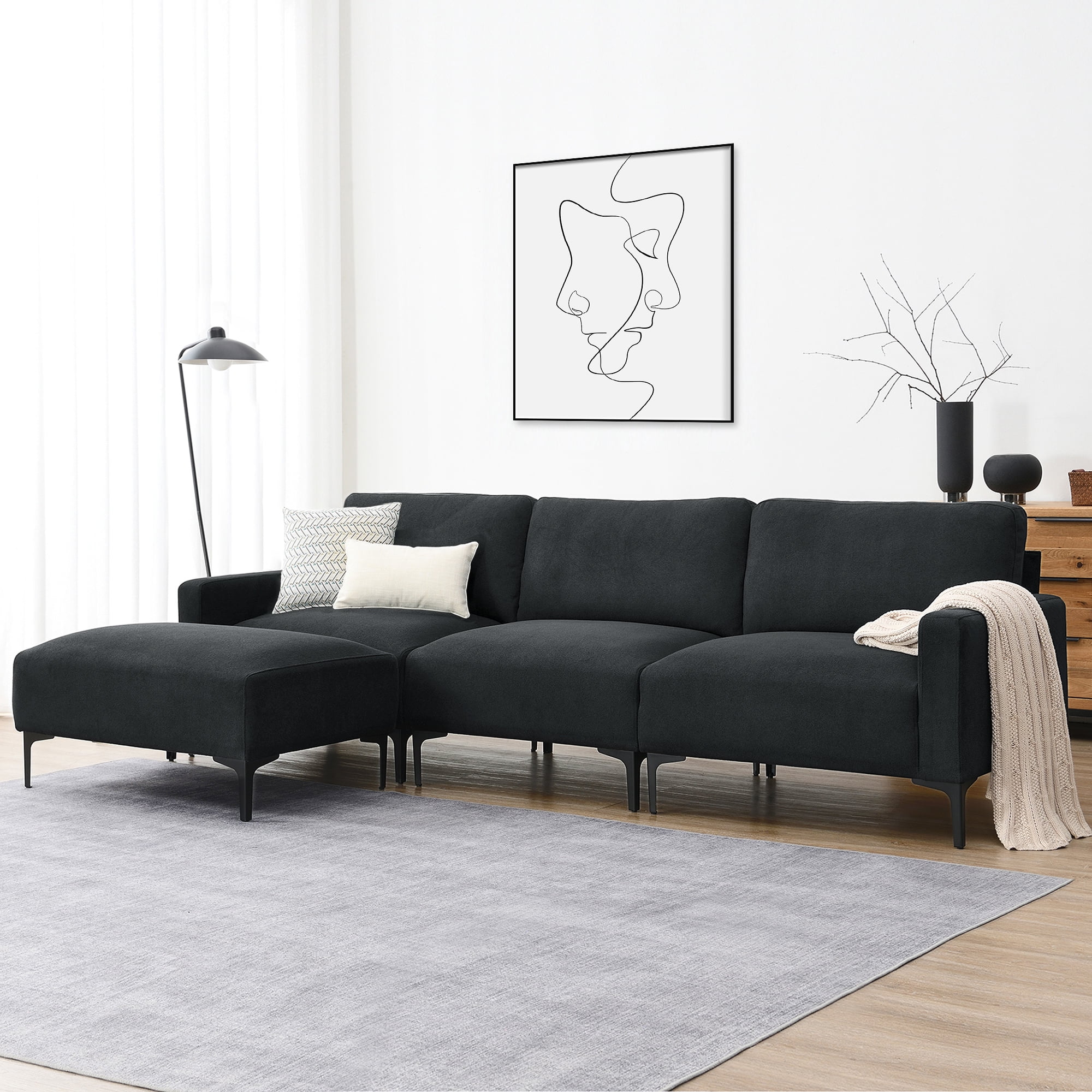 103.5*59" Modern L-shaped Sectional Sofa, 4-seat Velvet Fabric Couch ...