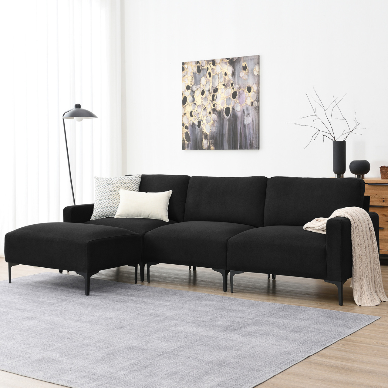 103.5*59" Modern L-shaped Sectional Sofa,4-seat Velvet Fabric Couch Set ...