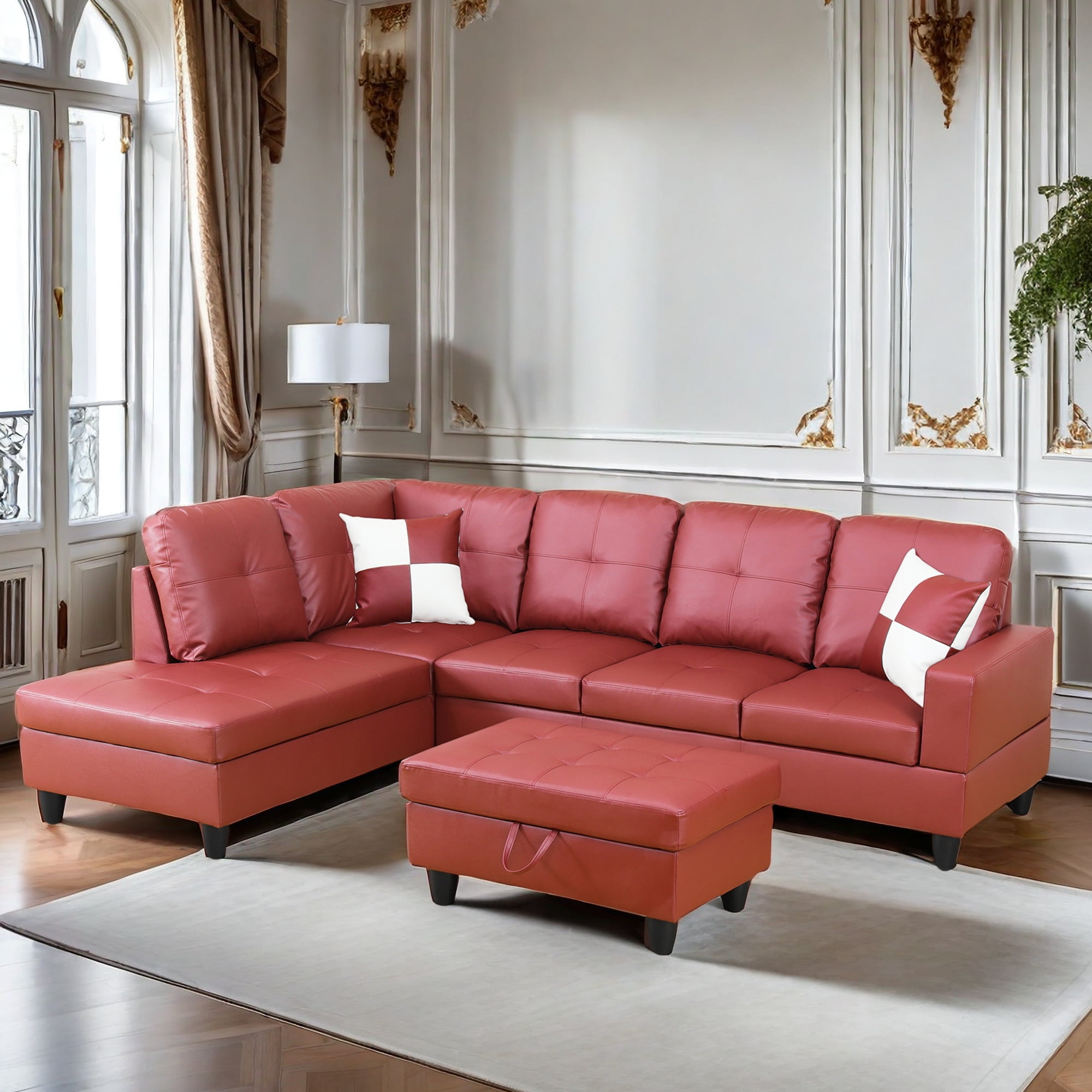 103.5" Faux Leather 3 Pcs Sectional Sofa Set,L- shaped Sectional Couch ...