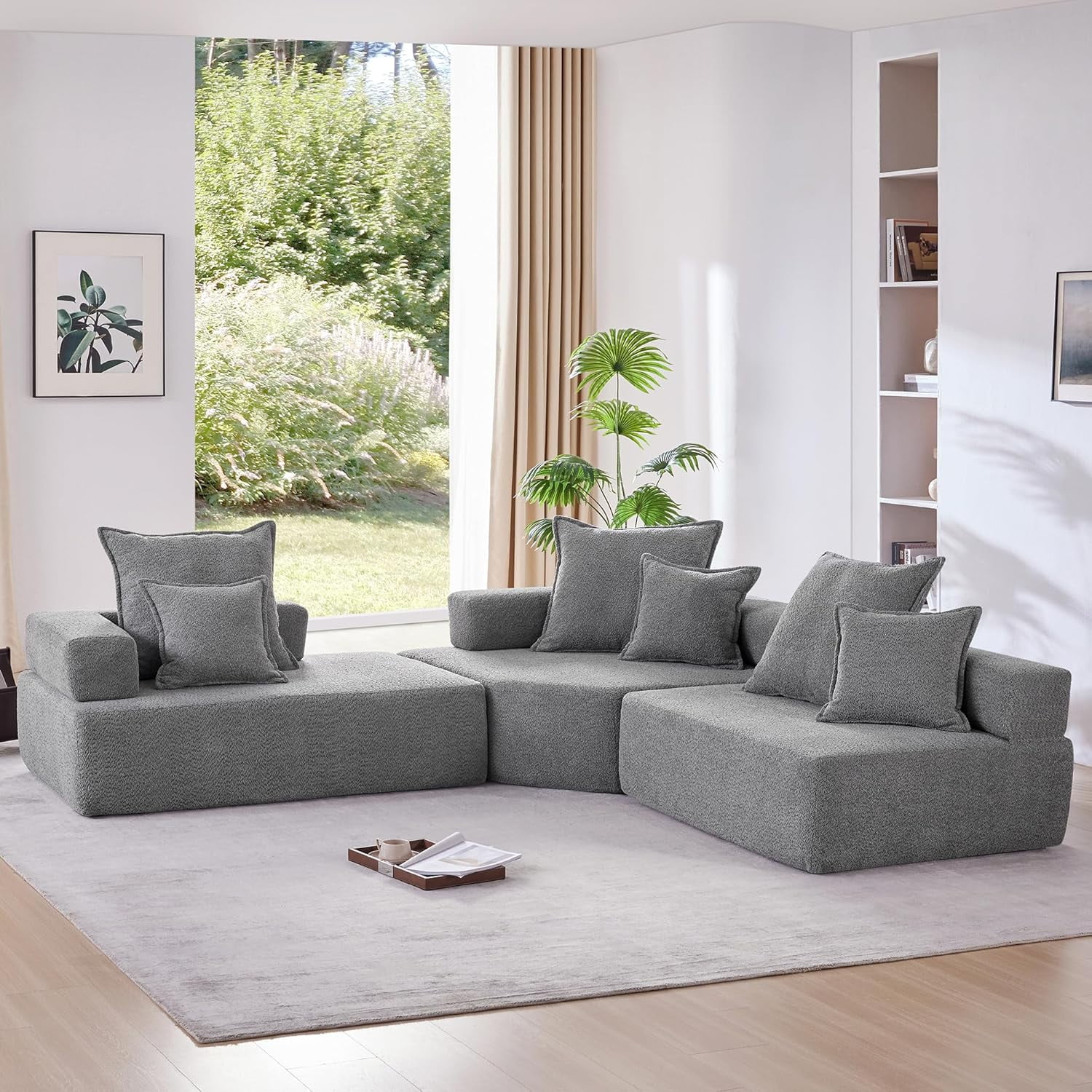103.5" Oversized Modular Sectional Sofa, Modern Curved Boucle Cloud ...
