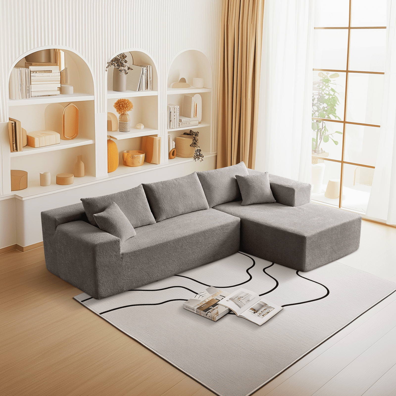 104" Sectional Sofa, L-Shaped Modern Modular High-Density Sponge Corner ...