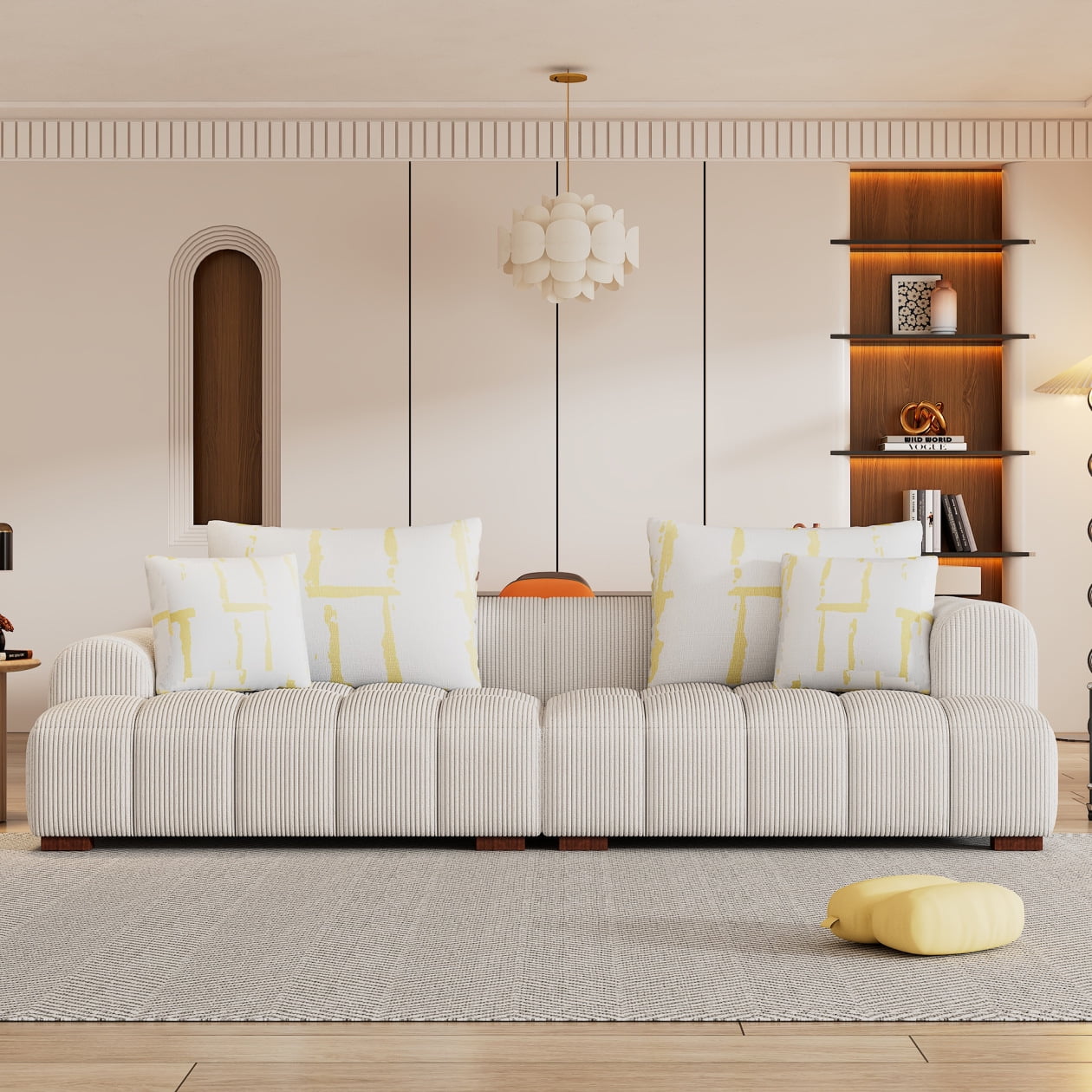 103.9" Modern Couch, Upholstered Boucle Couch, Corduroy Fabric Comfy ...