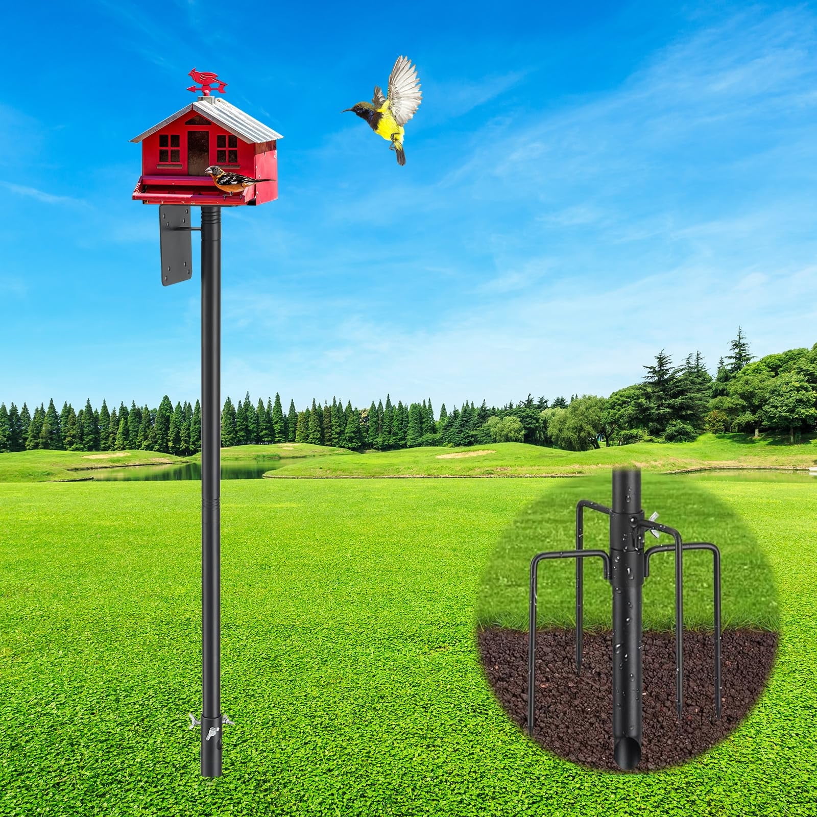 103" Adjustable Bluebird House Pole Outdoor,5-Prong Windproof Stake ...