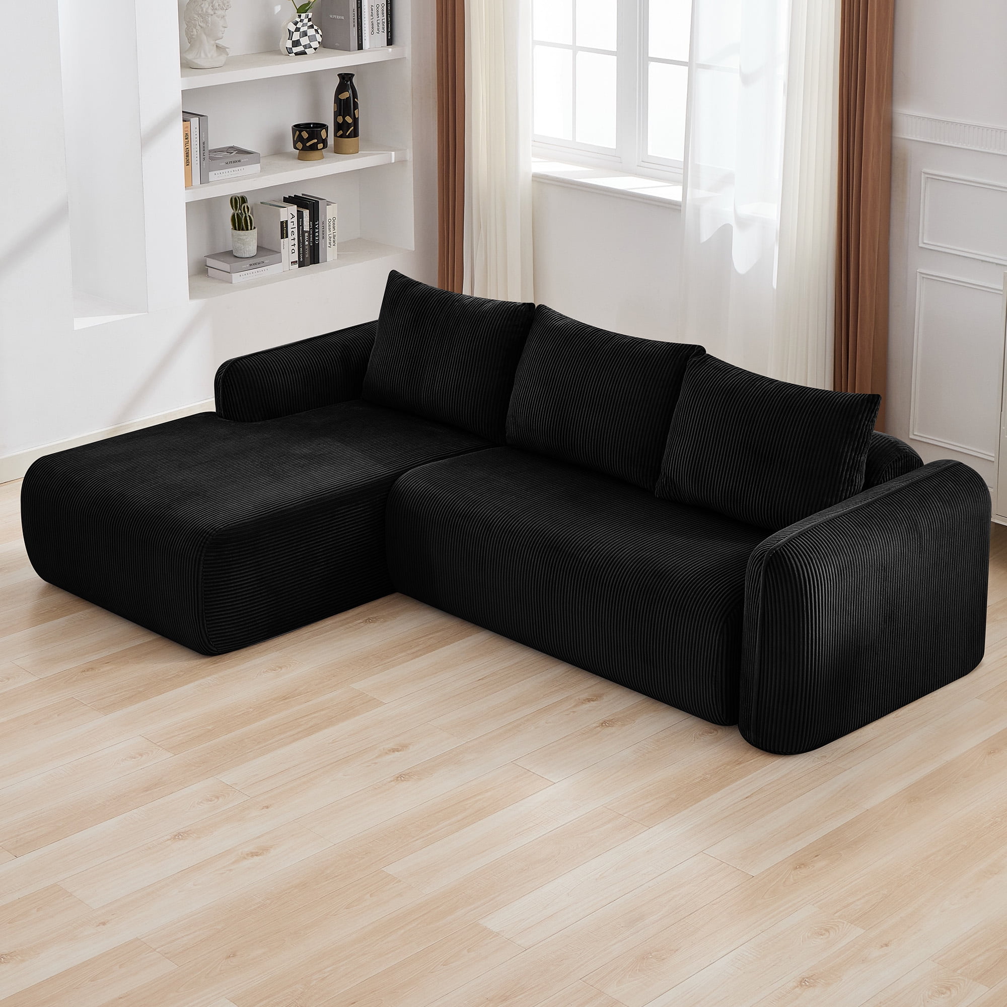 103" Black Cloud L-Shaped Modular Sectional Sofa with Deep Seat ...