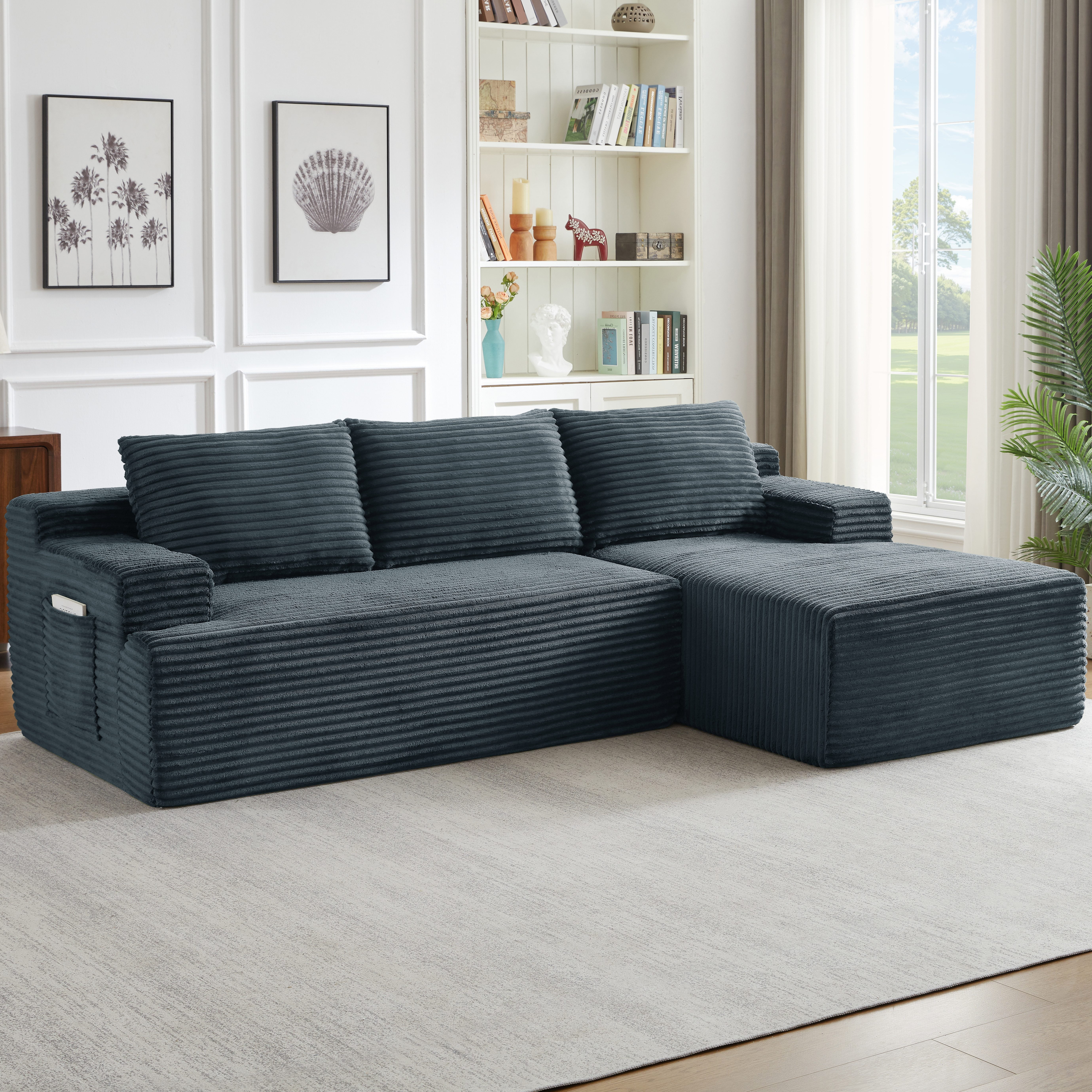 Modern Upholstered Comfortable and Deep Seat Sectional Sofa with L ...