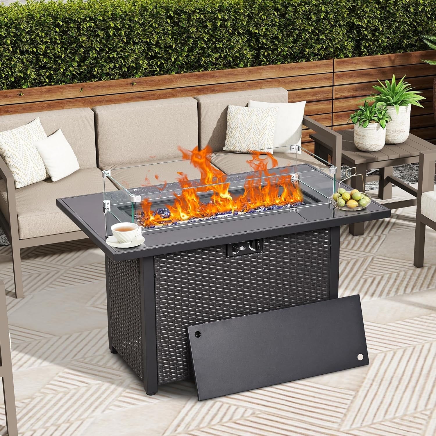 43" Propane Fire Pit Table, 60,000 BTU Steel Gas Firepit, Rectangular ...