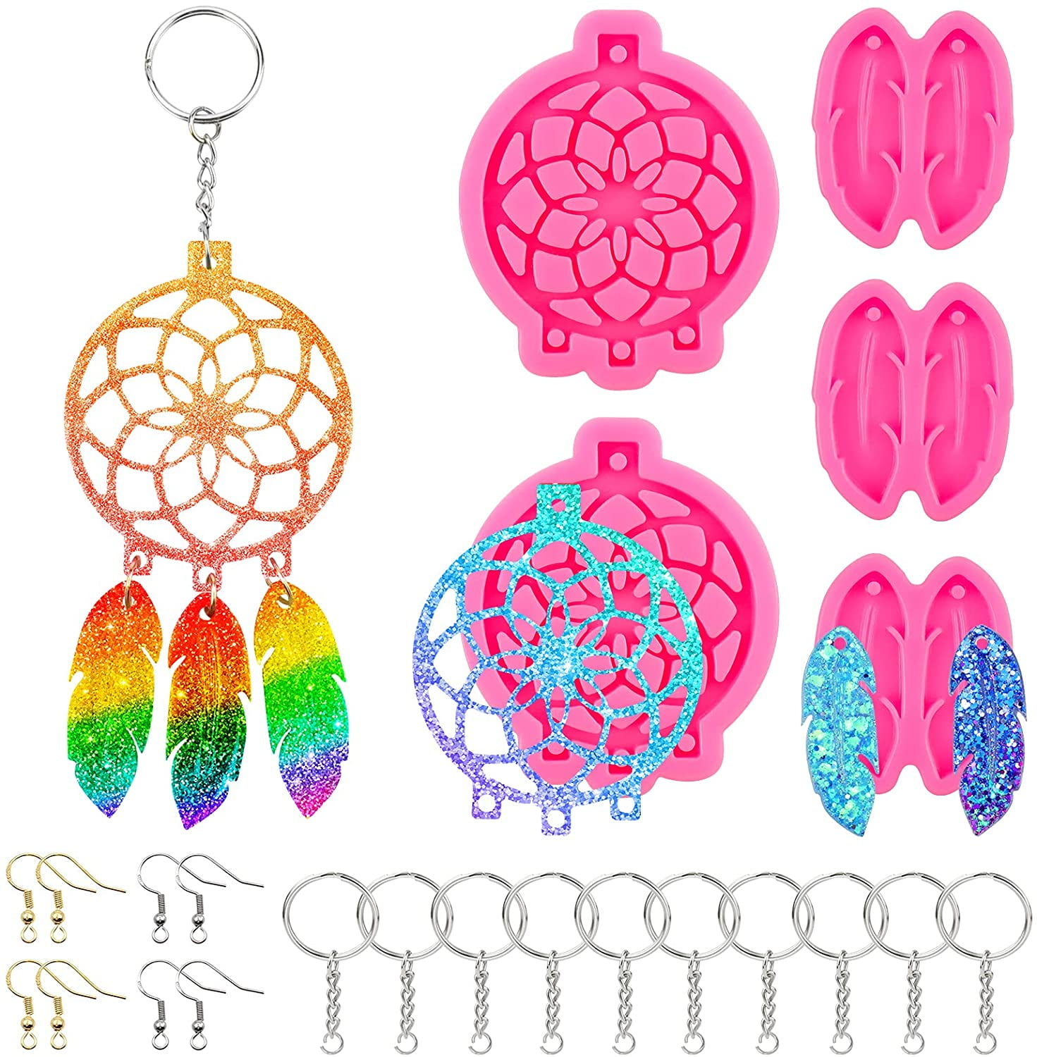 103 Pcs Keychain Resin Molds Silicone, Dream Catcher Mold for Epoxy ...