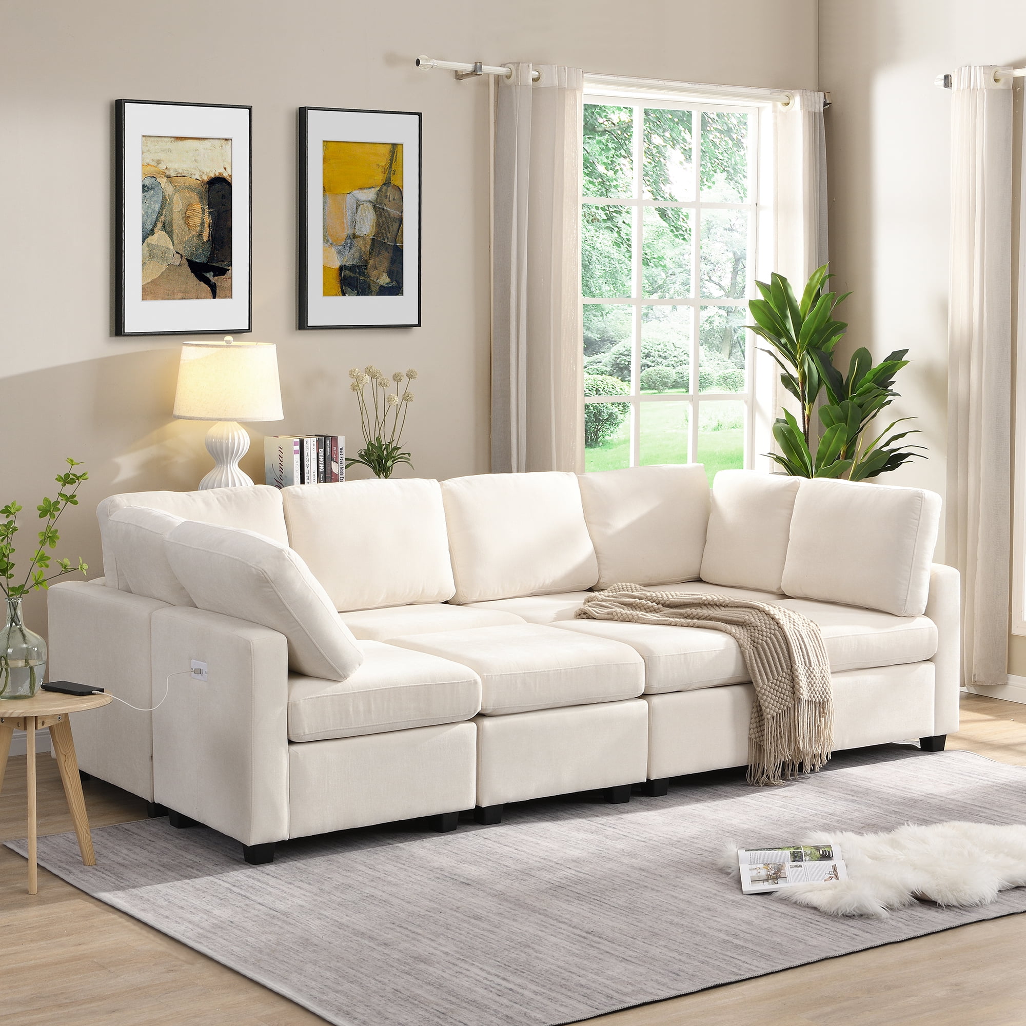 103" Sectional Sofa Couch Sofa Bed U-shaped Sofa with Two Movable ...