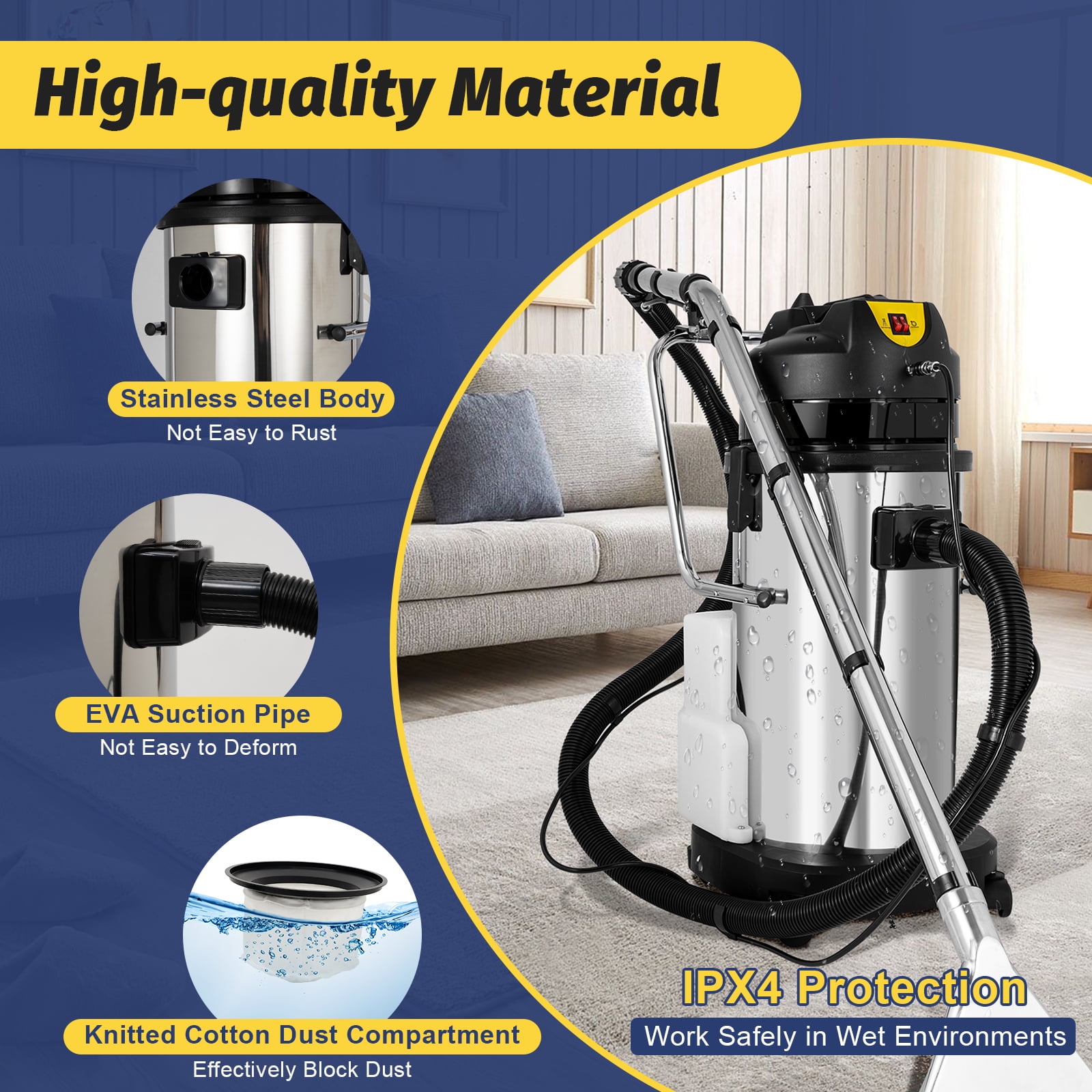 1034W Commercial Carpet Cleaner - 11Gal Capacity Stainless Steel with ...