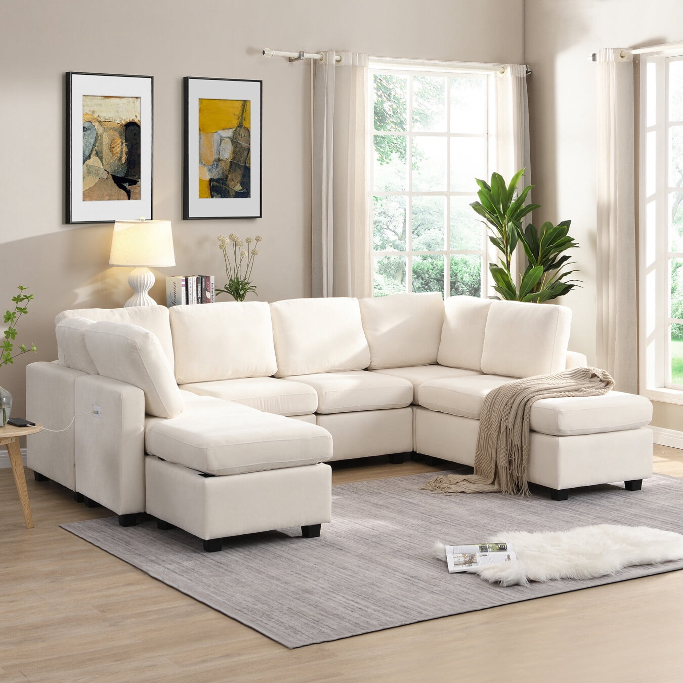 103Inch Modular Sectional Sofa, Convertible Sleeper Sofa Bed with 2 ...