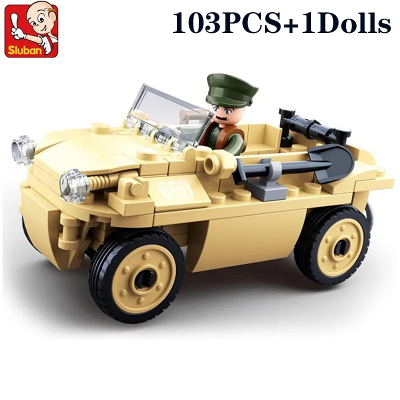 103PCS Military WW2 Amphibious Car Model Bricks Army Soilder Figures ...