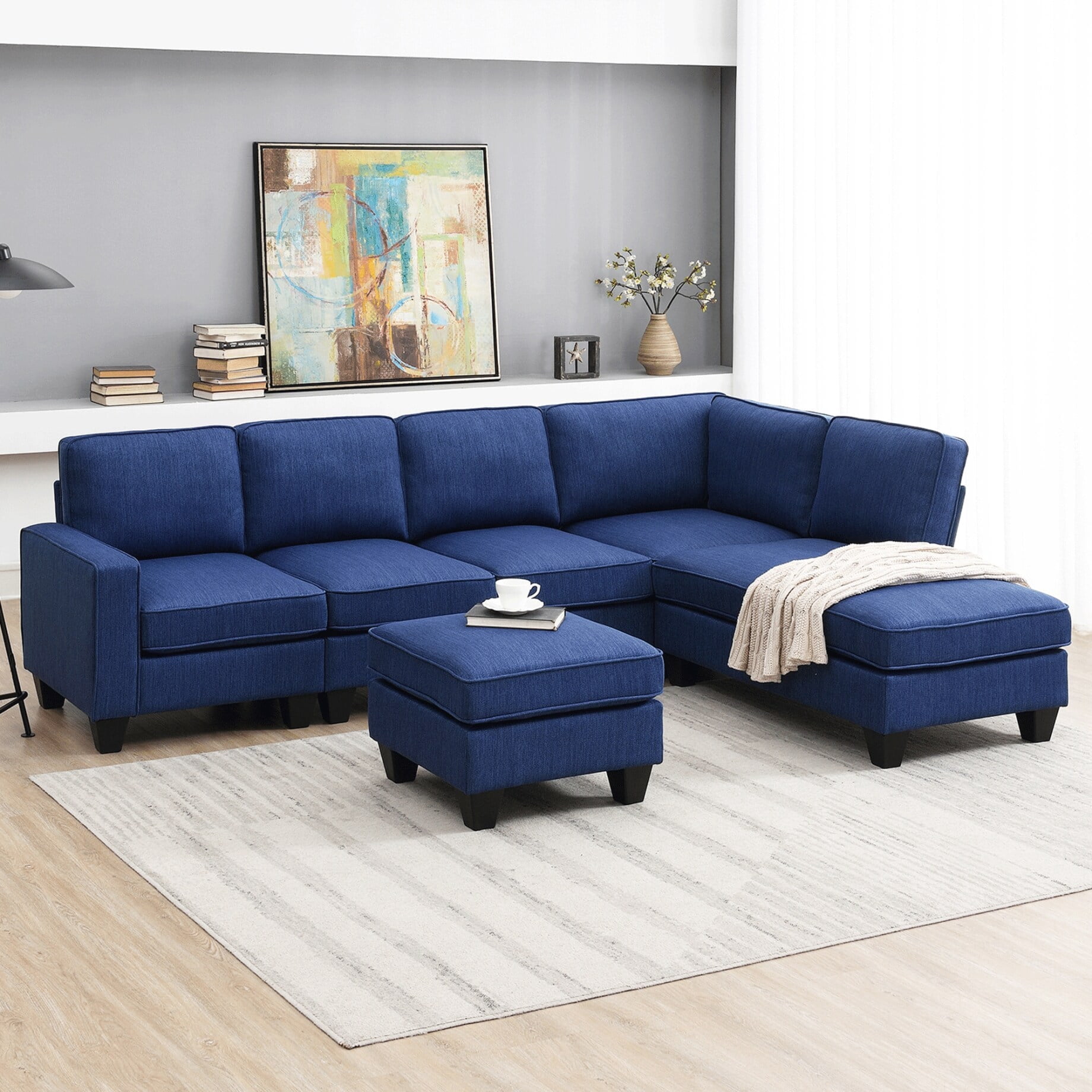 104.3" Large Modular Sectional Sofa, Modern L-Shaped 7-Seat Couch Set ...