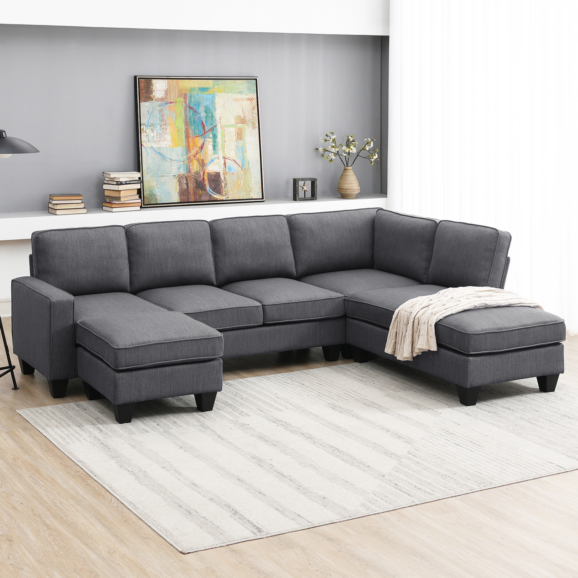 104.3" Large Modular Sectional Sofa, Modern L-Shaped 7-Seat Couch Set ...