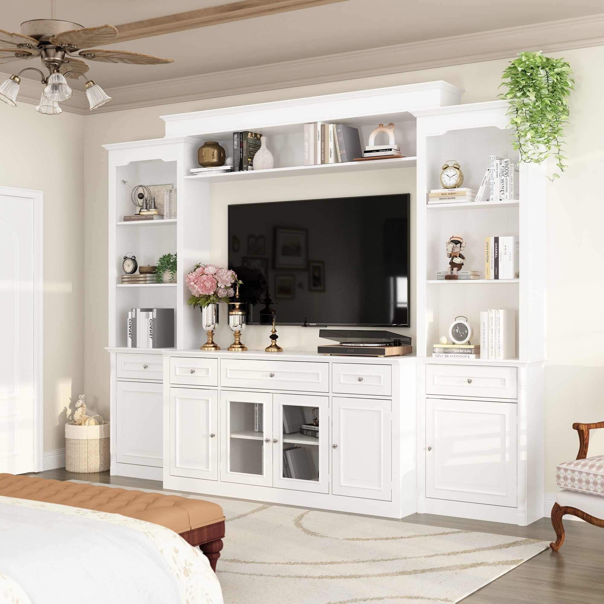Timechee 104.3"x82.3" Complete Entertainment Wall Unit White TV Stand ...