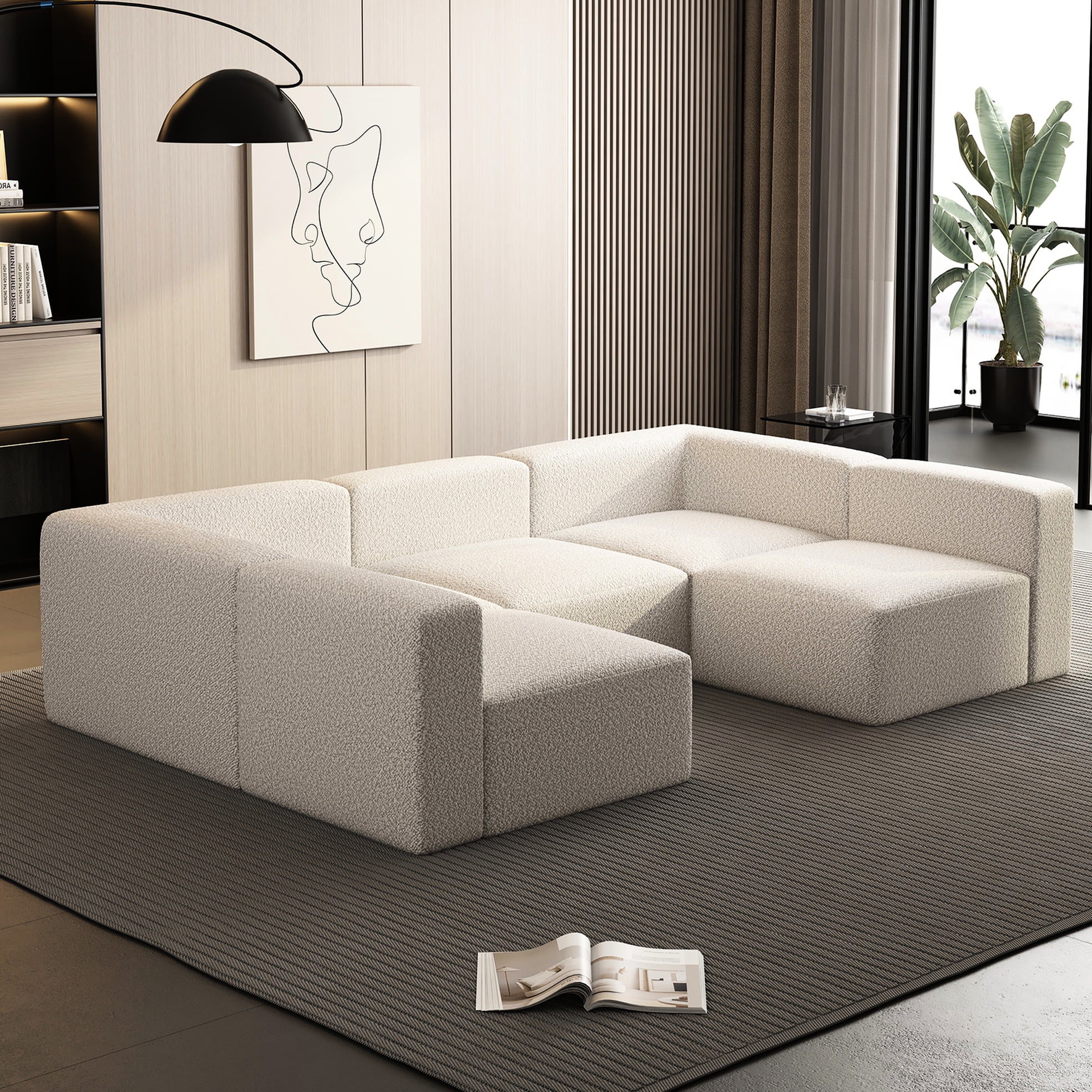 104.32*70.86 Modular With Chaise And , White Compressed Sponge Sleeper ...